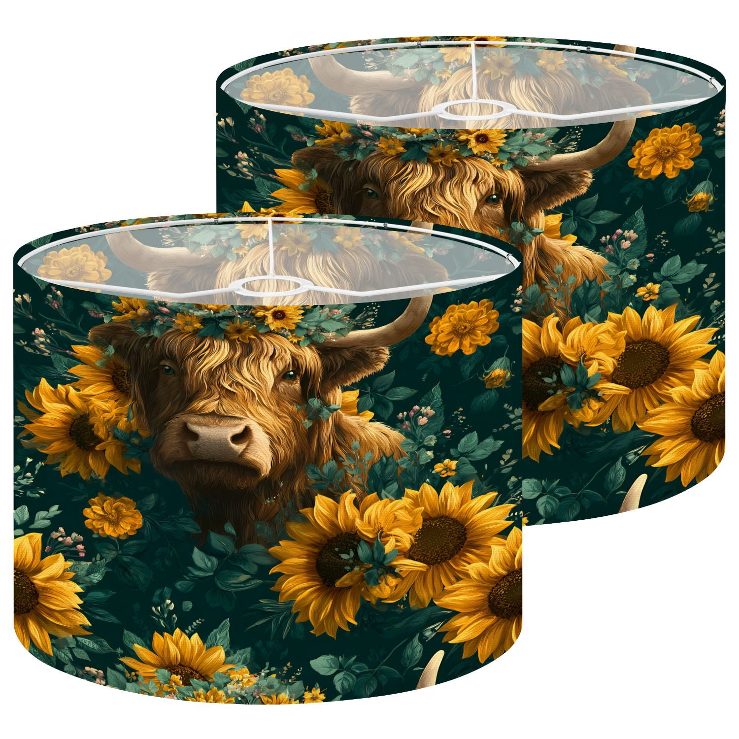 Lampshades 2 Pack Highland Cow Cattle Sunflower Animal Yellow Floral ...