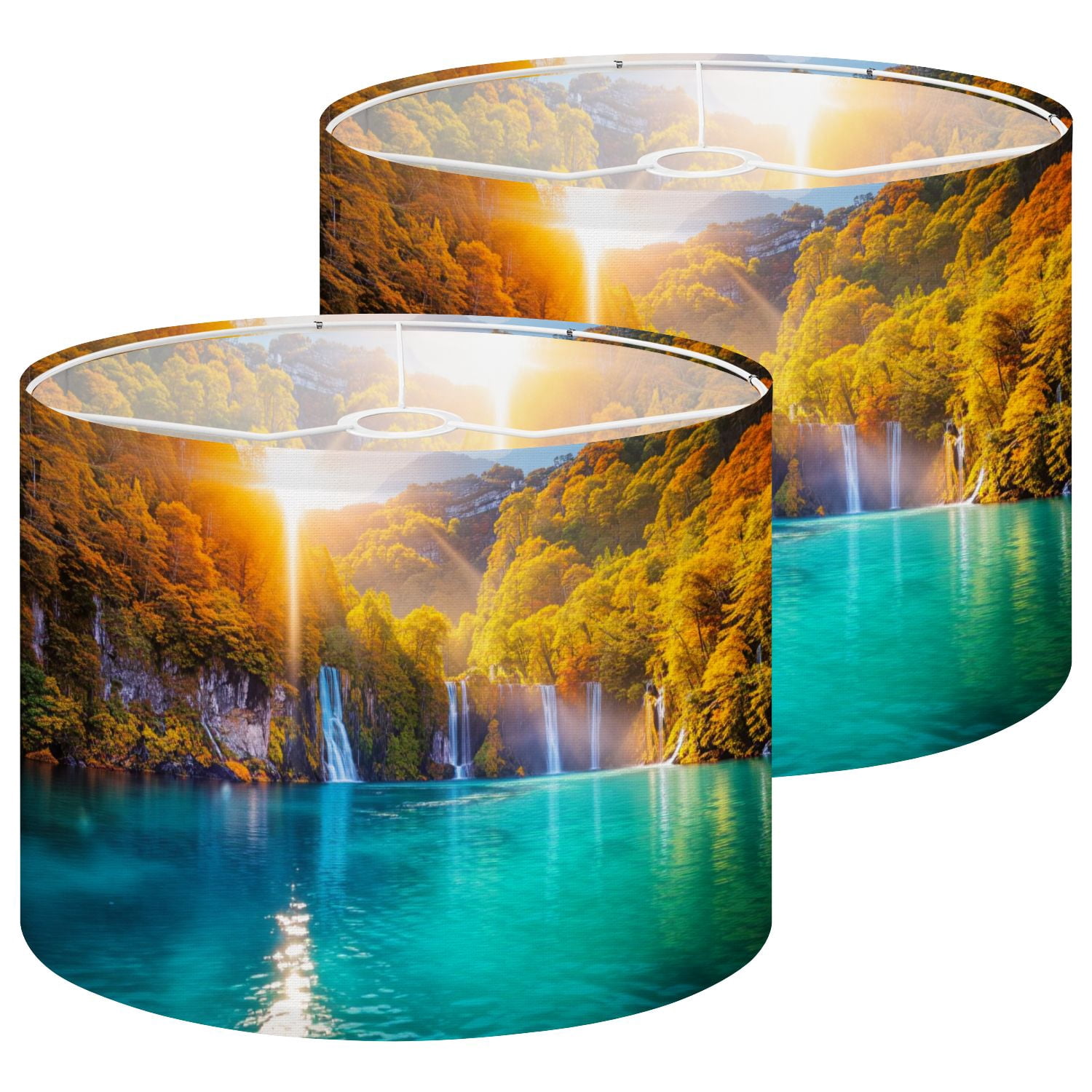 Lampshades 2 Pack Lake Water Waterfall Sunset Tree Morden Waterfalls ...