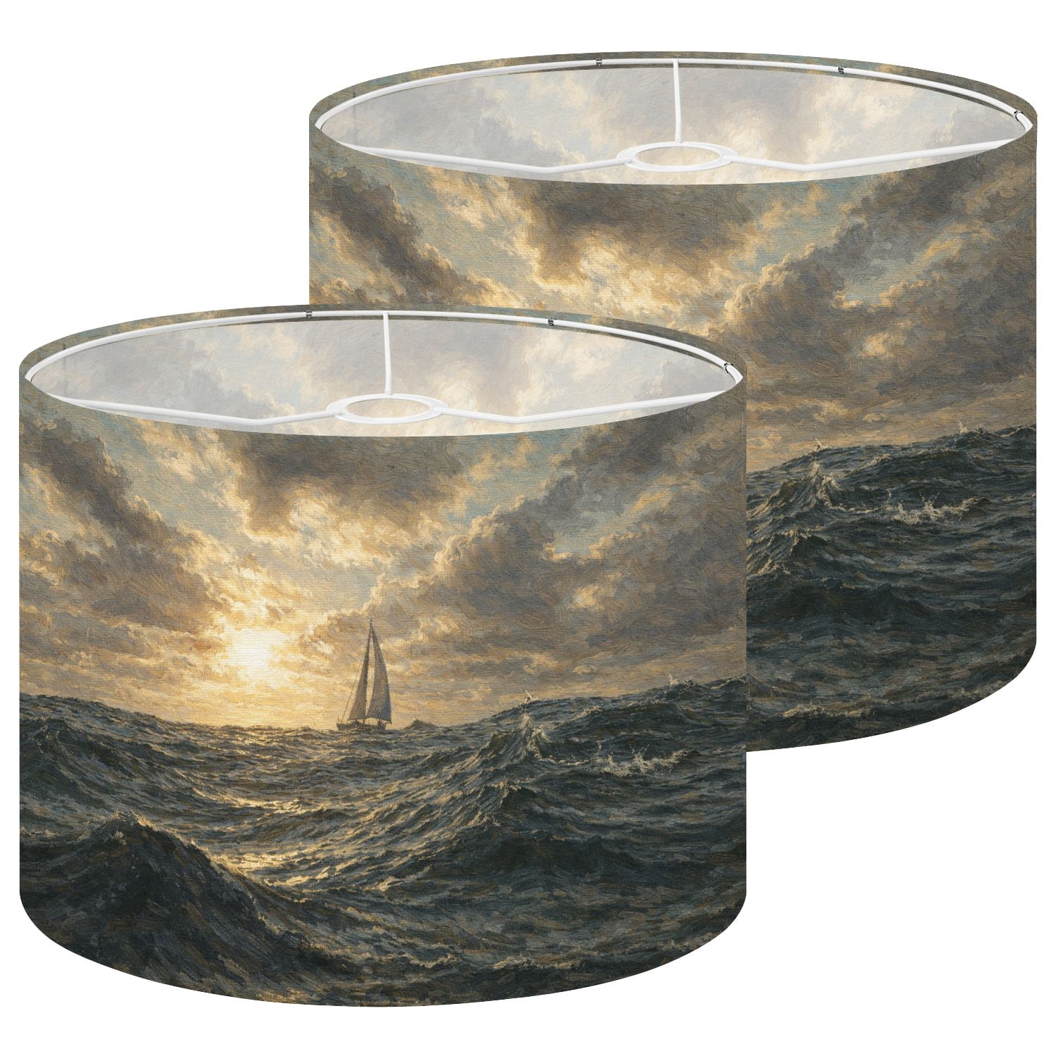 Lampshades 2 Pack Lost sailing boat wild stormy ocean Cloudy sky Vessel ...
