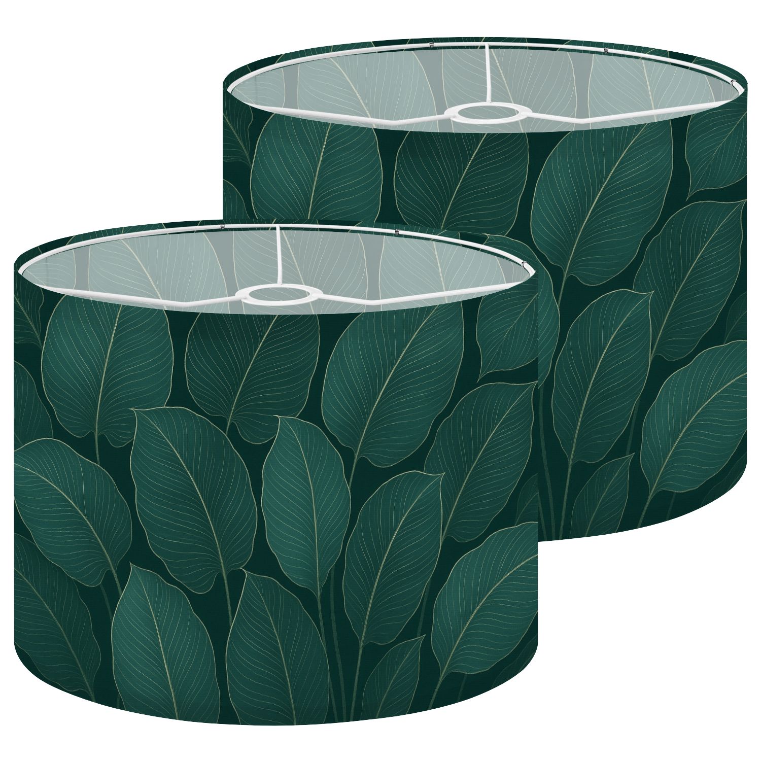 Lampshades 2 Pack Luxury gold nature green Floral Golden split leaf 13"x13"x10" Light Shade for ...