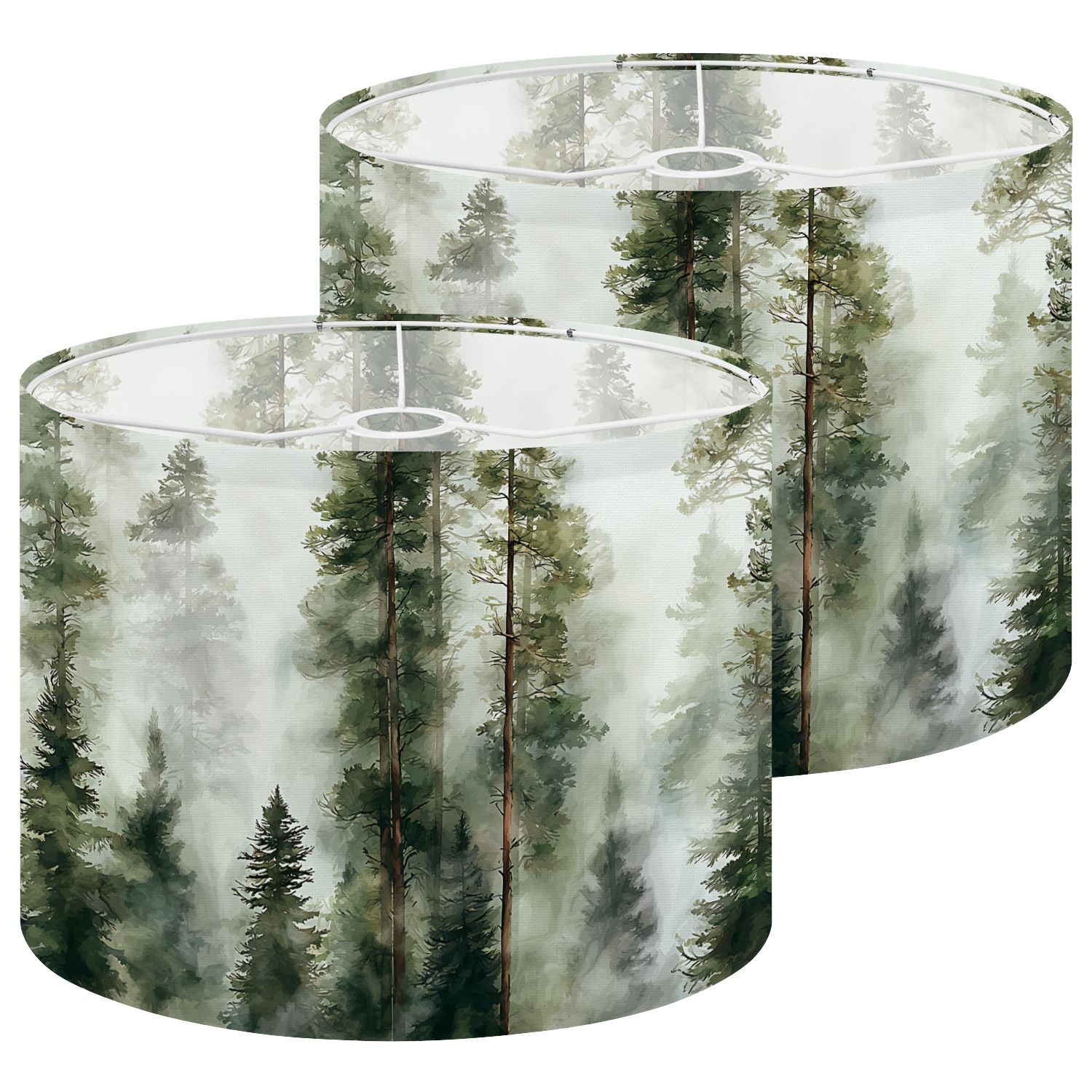 Lampshades 2 Pack Misty Forest Tall Pine Trees Watercolor Style 13"x13 ...