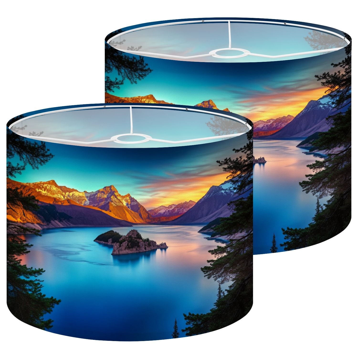 Lampshades 2 Pack Nature Mountain Crater Lake National Park Forest ...