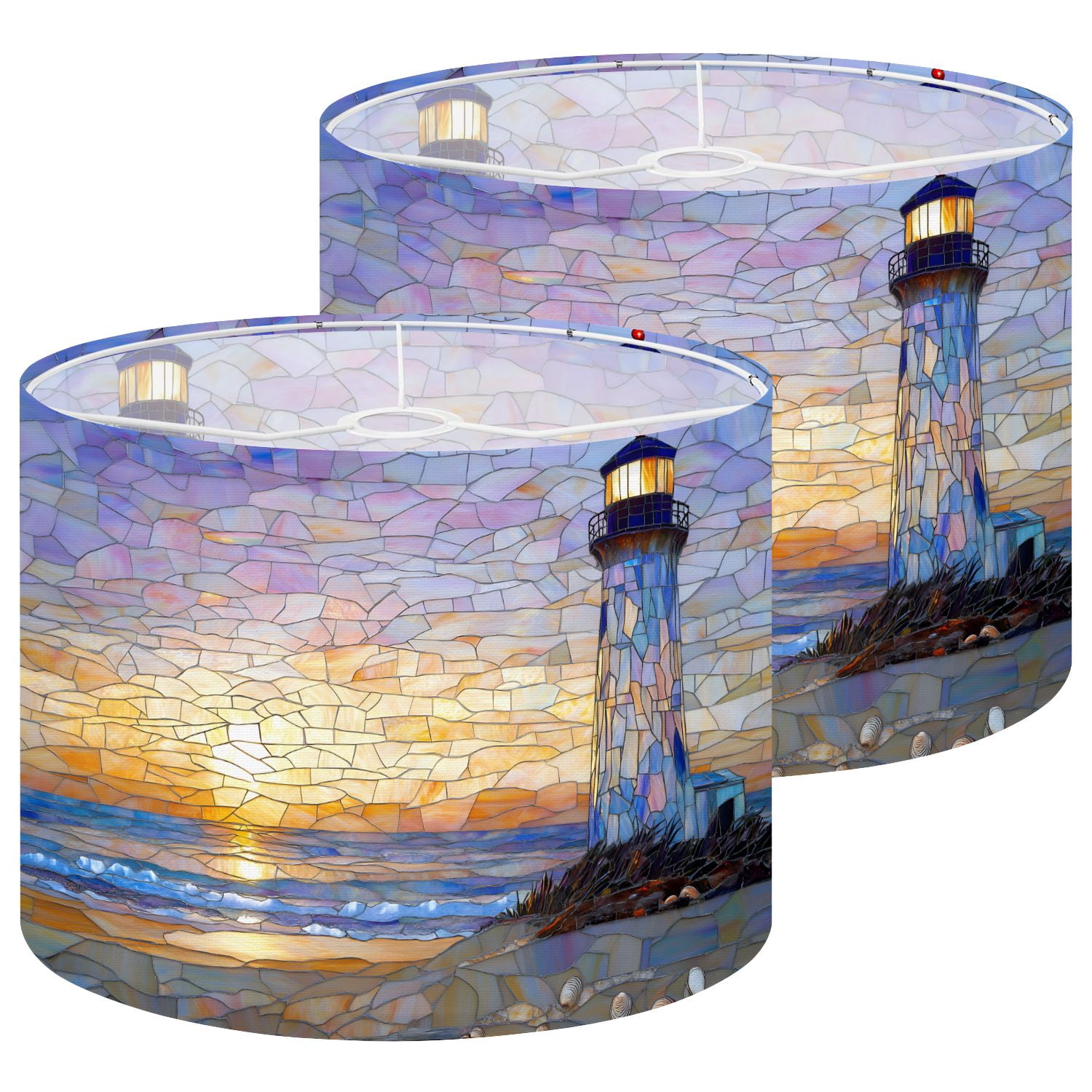 Lampshades 2 Pack Nostalgic Lighthouse Mosaic Art Purple Sky Ocean ...