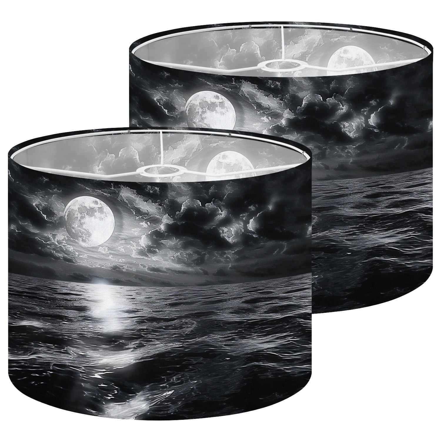 Lampshades 2 Pack Raven Moon Sea Black White Night Modern Artwork Full ...