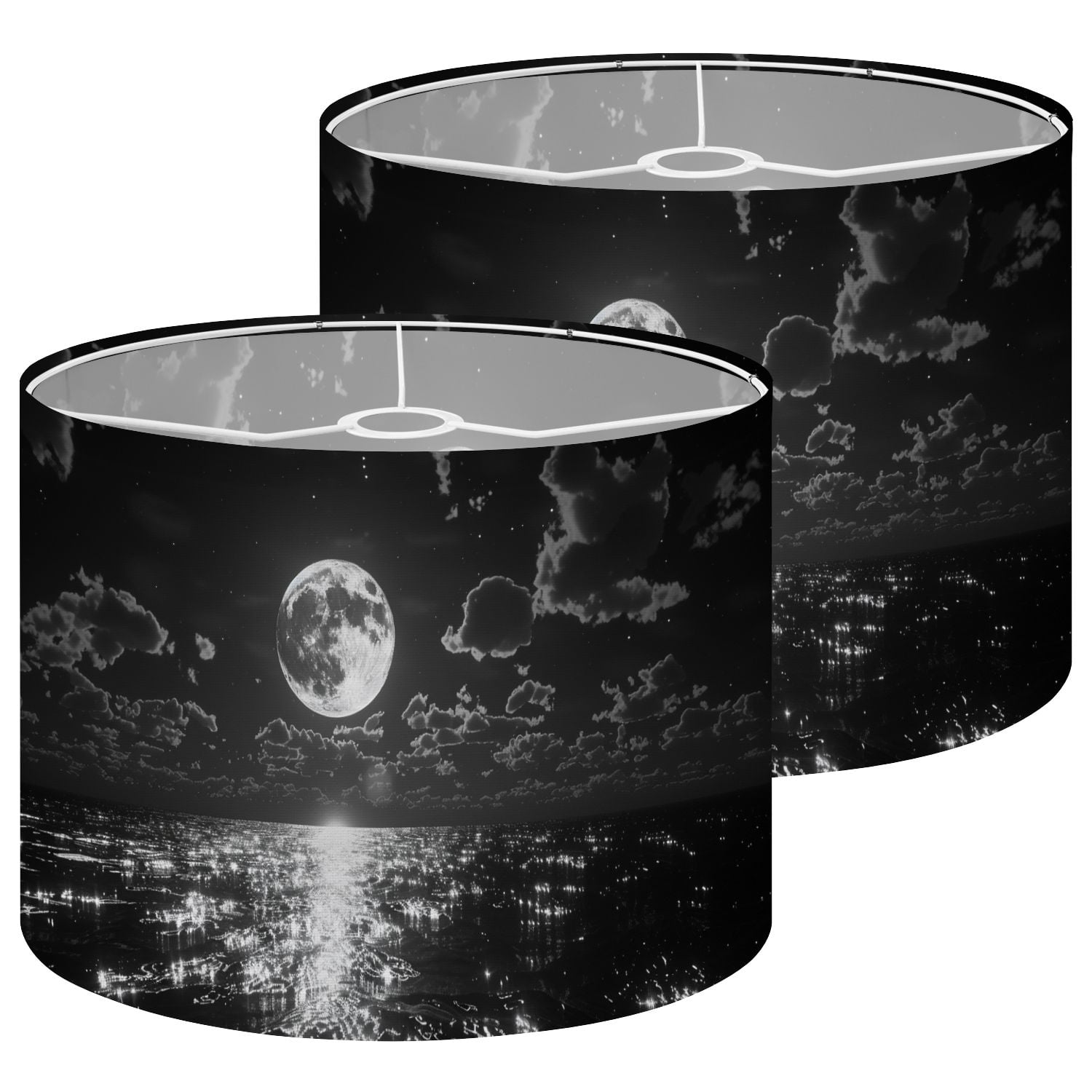 Lampshades 2 Pack Raven Moon Sea Black White Night Modern Artwork Full ...