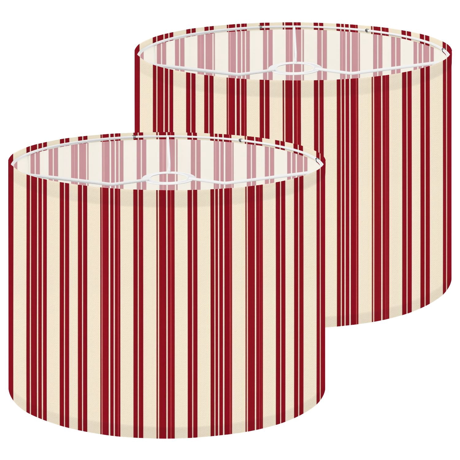 Lampshades 2 Pack Red Cream Vertical Stripes Thin Lines 13"x13"x10 ...