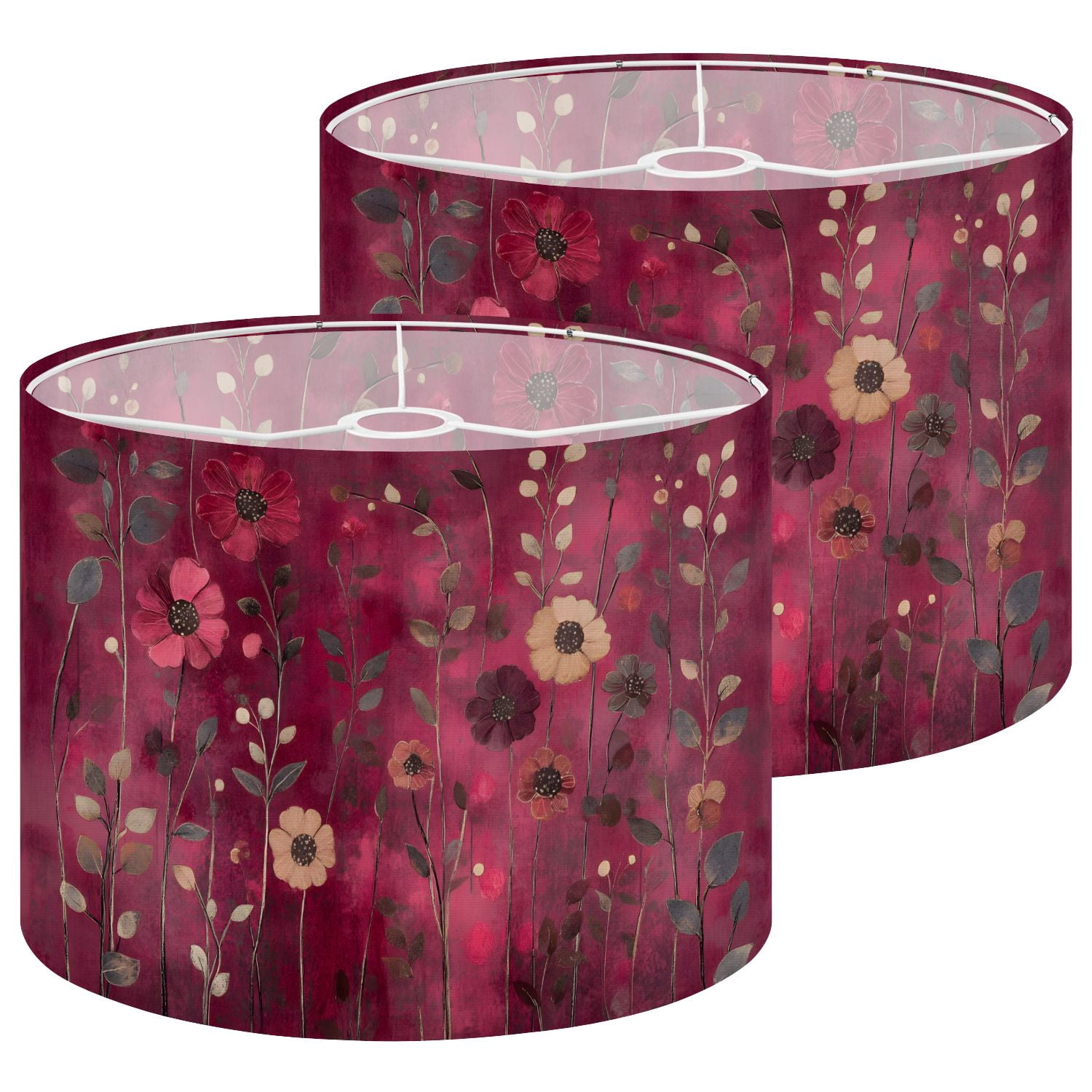 Lampshades 2 Pack Red Floral Burgundy Leaf Vintage Boho Flower Colorful ...