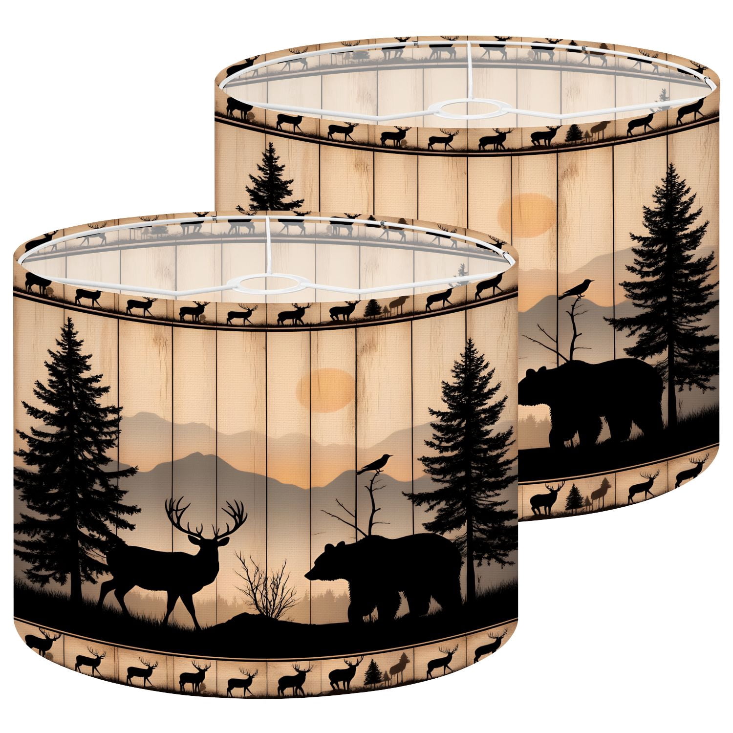 Lampshades 2 Pack Rustic Bear Forest Country Farmhouse Lodge Wooden ...