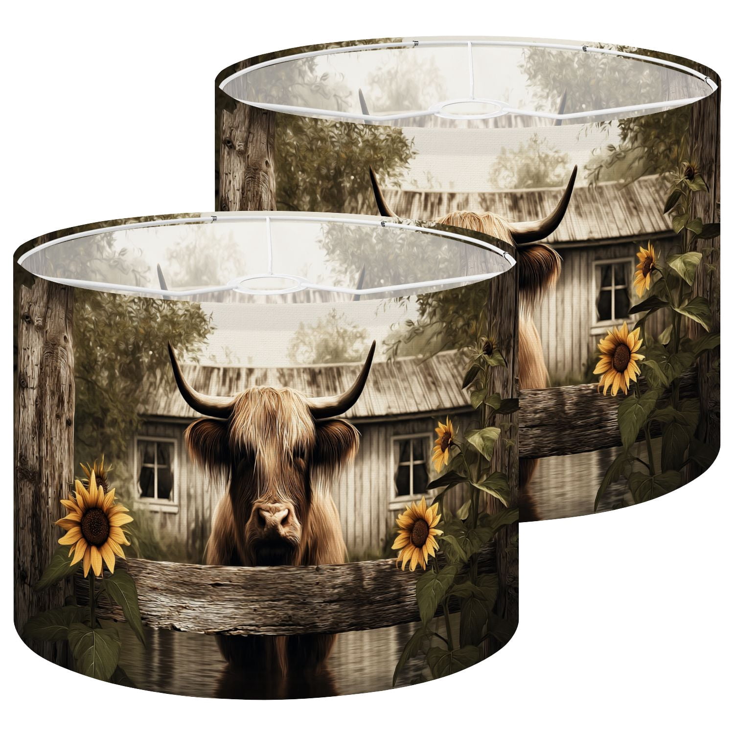 Lampshades 2 Pack Rustic Brown Farmhouse Highland Cow Long Curved Horns ...