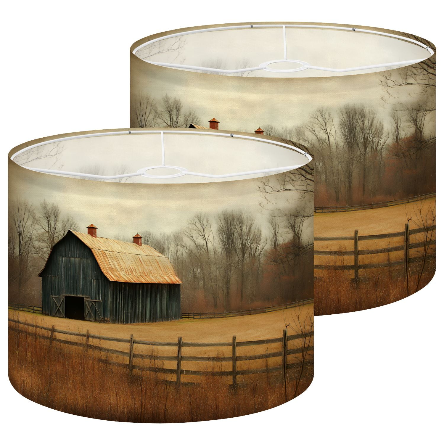 Lampshades 2 Pack Rustic Farmhouse Vintage Barn Country Field Landscape ...