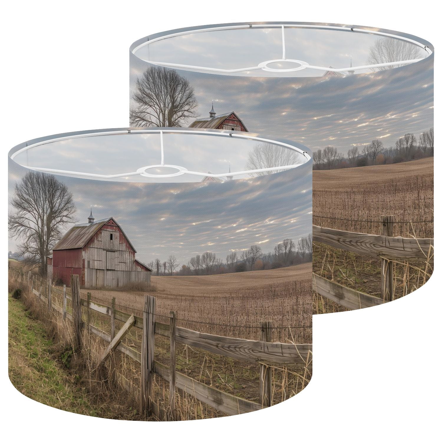 Lampshades 2 Pack Rustic Farmhouse Vintage Barn Country Field Landscape ...