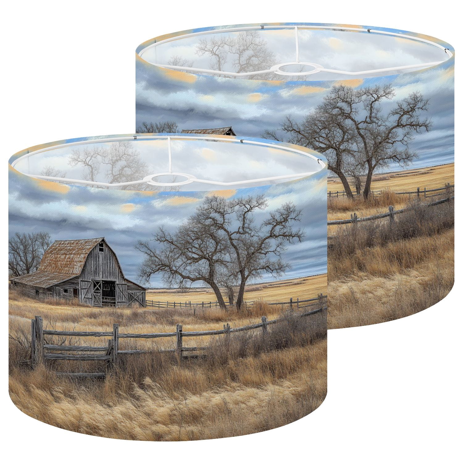 Lampshades 2 Pack Rustic Farmhouse Vintage Barn Country Field Landscape ...