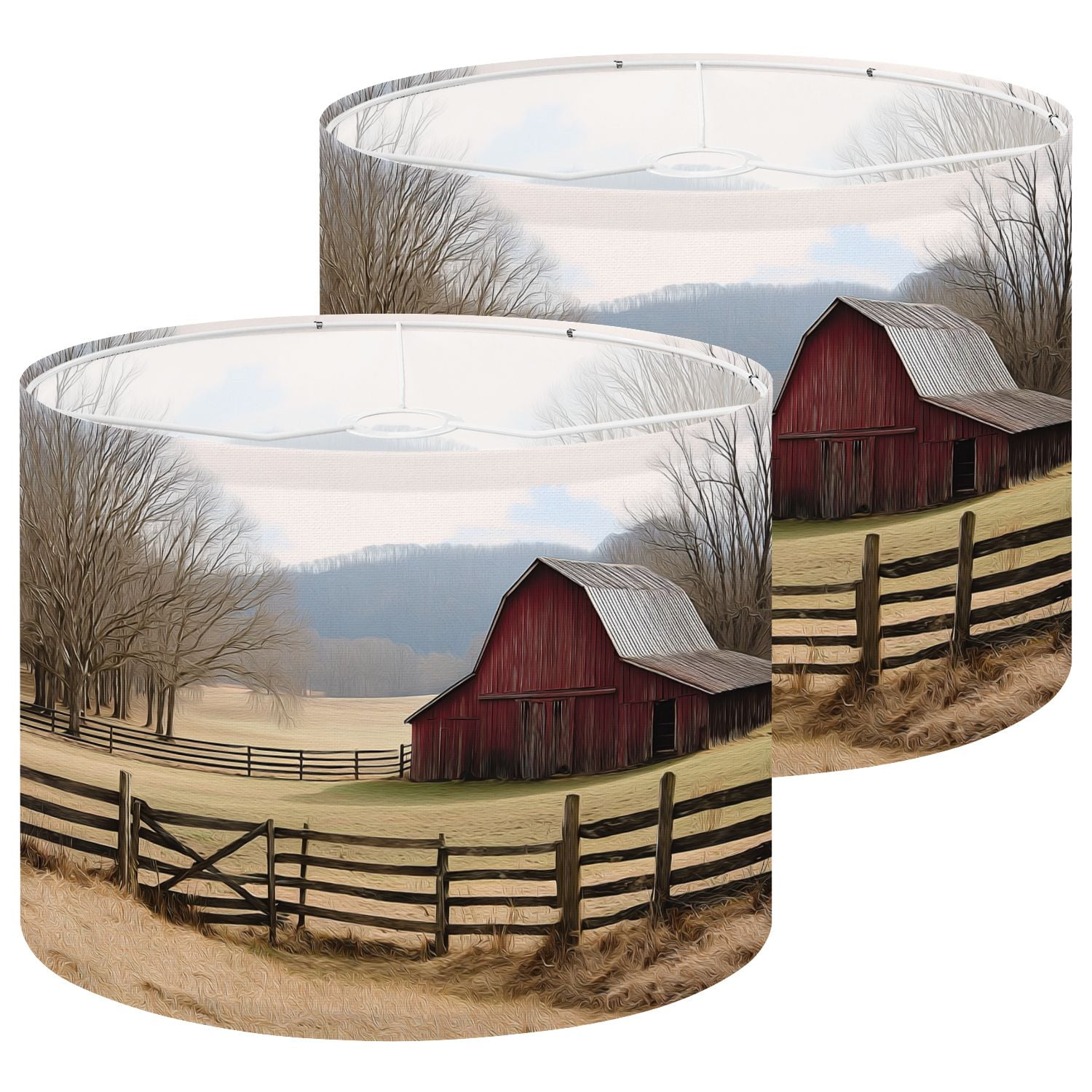 Lampshades 2 Pack Rustic Farmhouse Vintage Barn Country Field Landscape ...