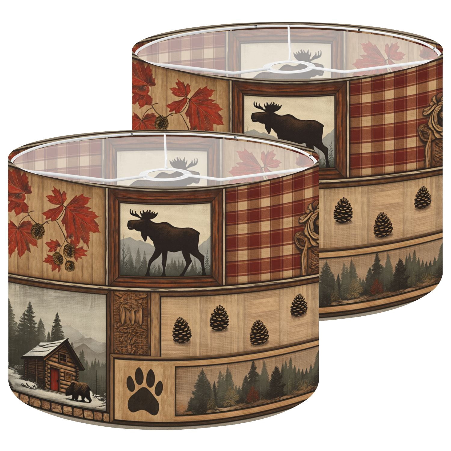 Lampshades 2 Pack Rustic Lodge Wildlife Patchwork Moose Bear Cabin ...