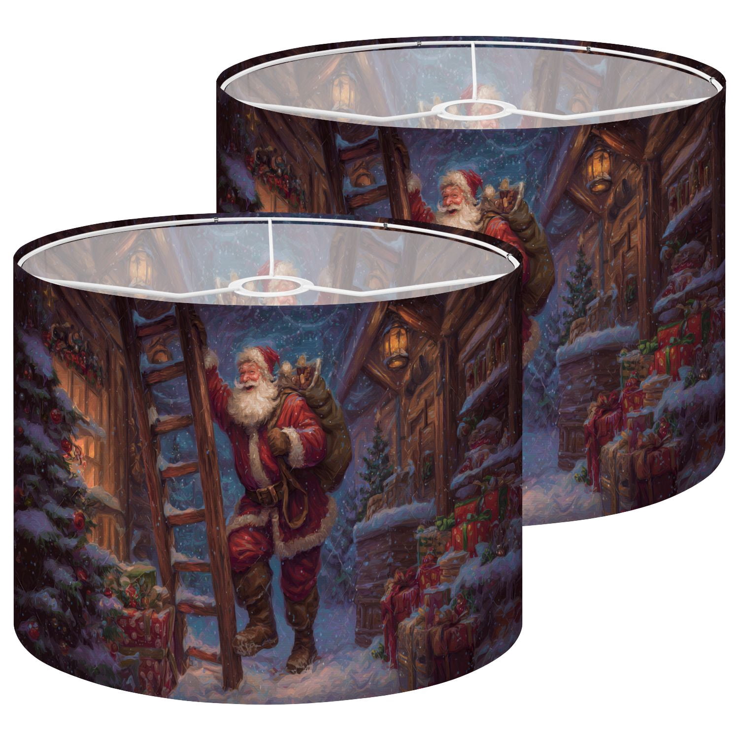 Lampshades 2 Pack Santa Claus Christmas Tree Holiday Seasonal Geometric ...