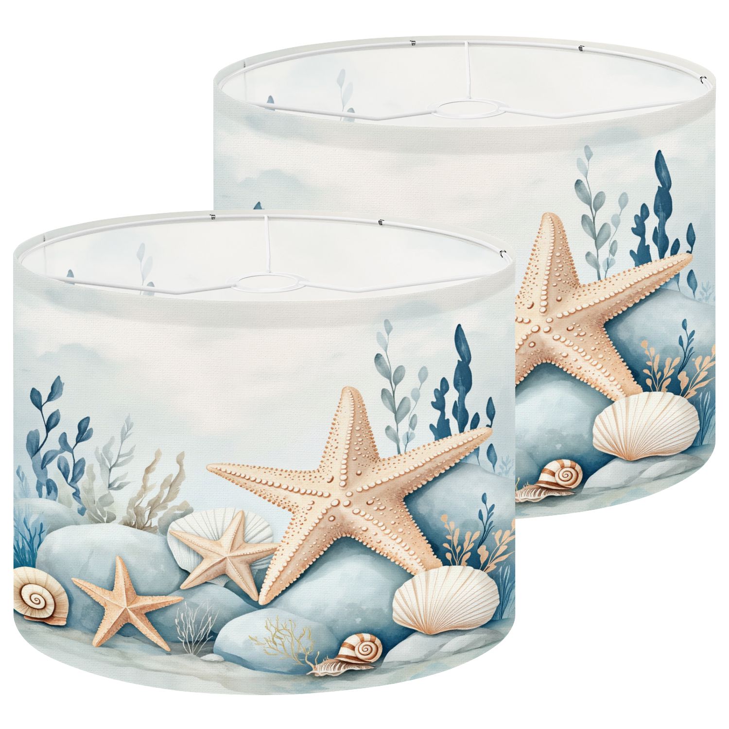 Lampshades 2 Pack Seamless border beige sea shells stars pebbles ...