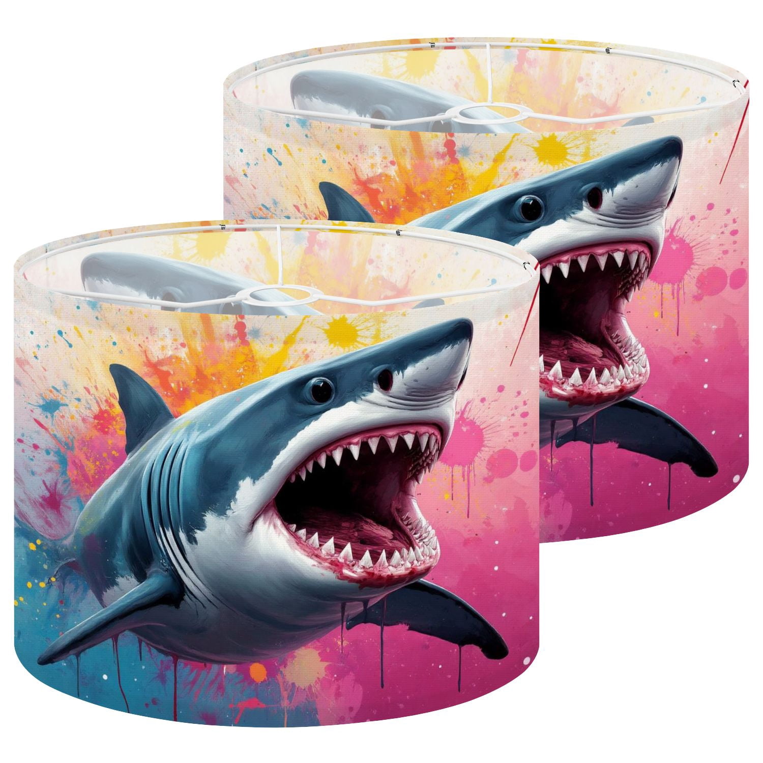 Lampshades 2 Pack Shark Ocean Nautical Coastal Great White Shark Open ...