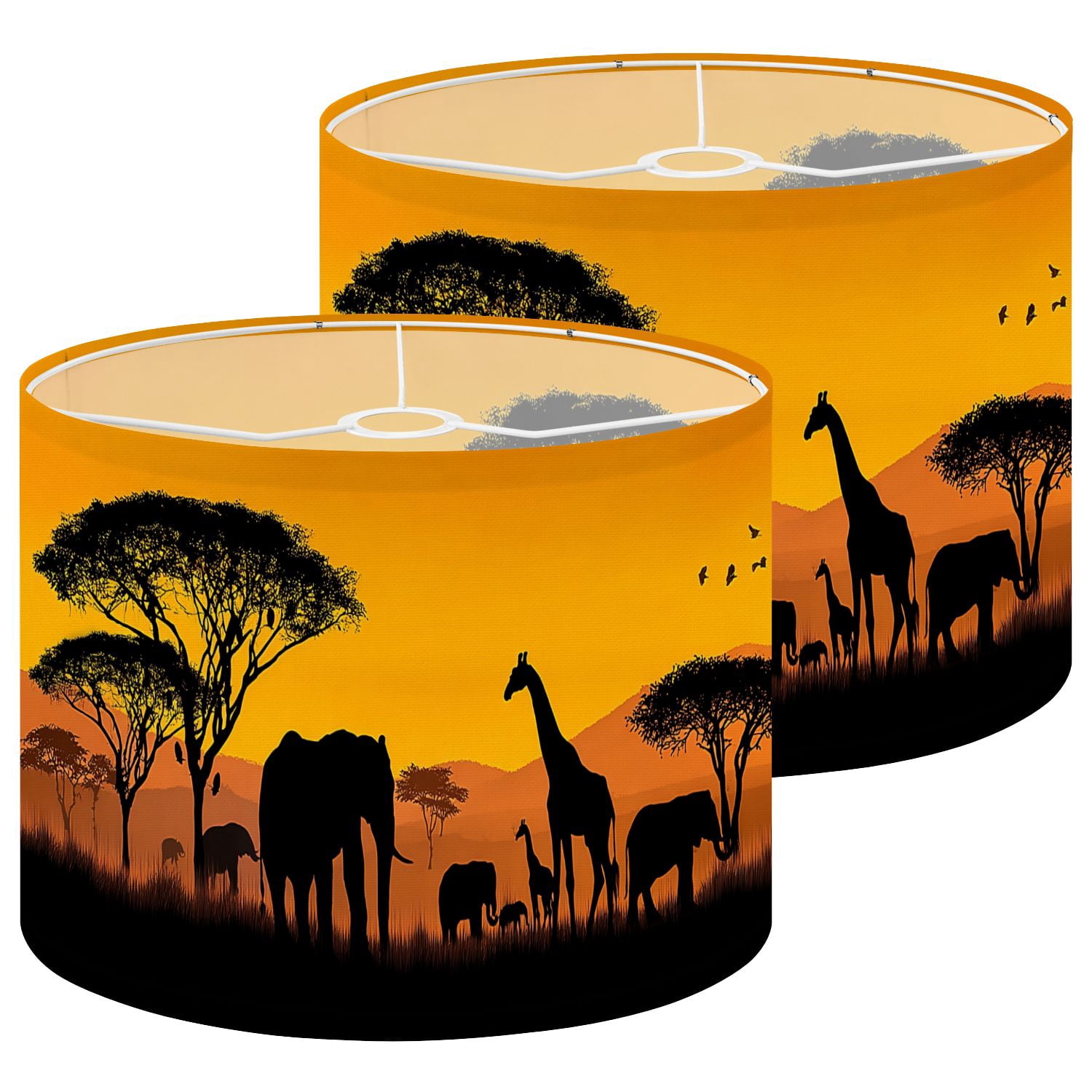 Lampshades 2 Pack Silhouette Elephants Giraffes Sunset African Animal ...