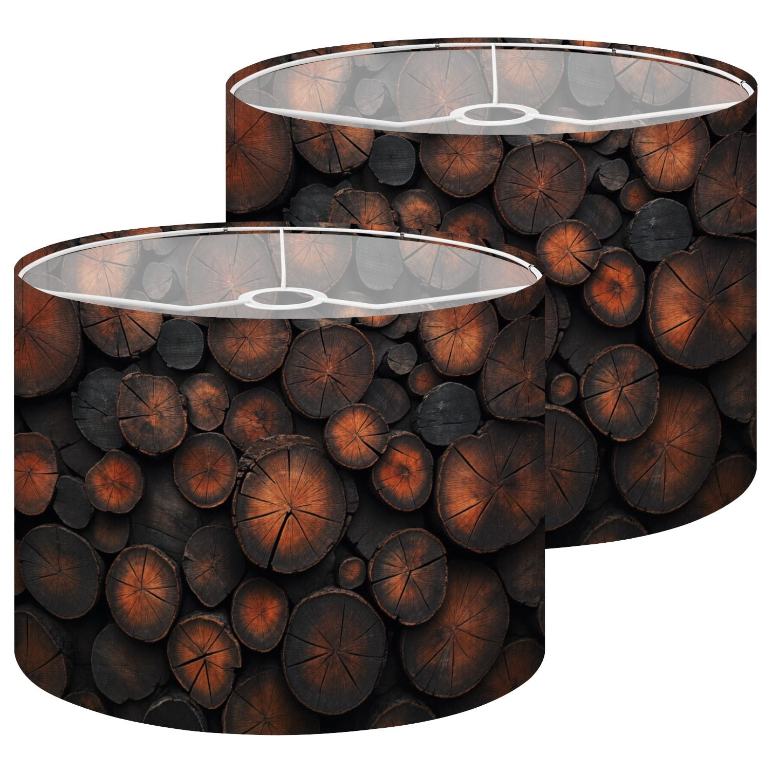 Lampshades 2 Pack Stacked Wood Log Cross Sections Rustic Natural Timber ...