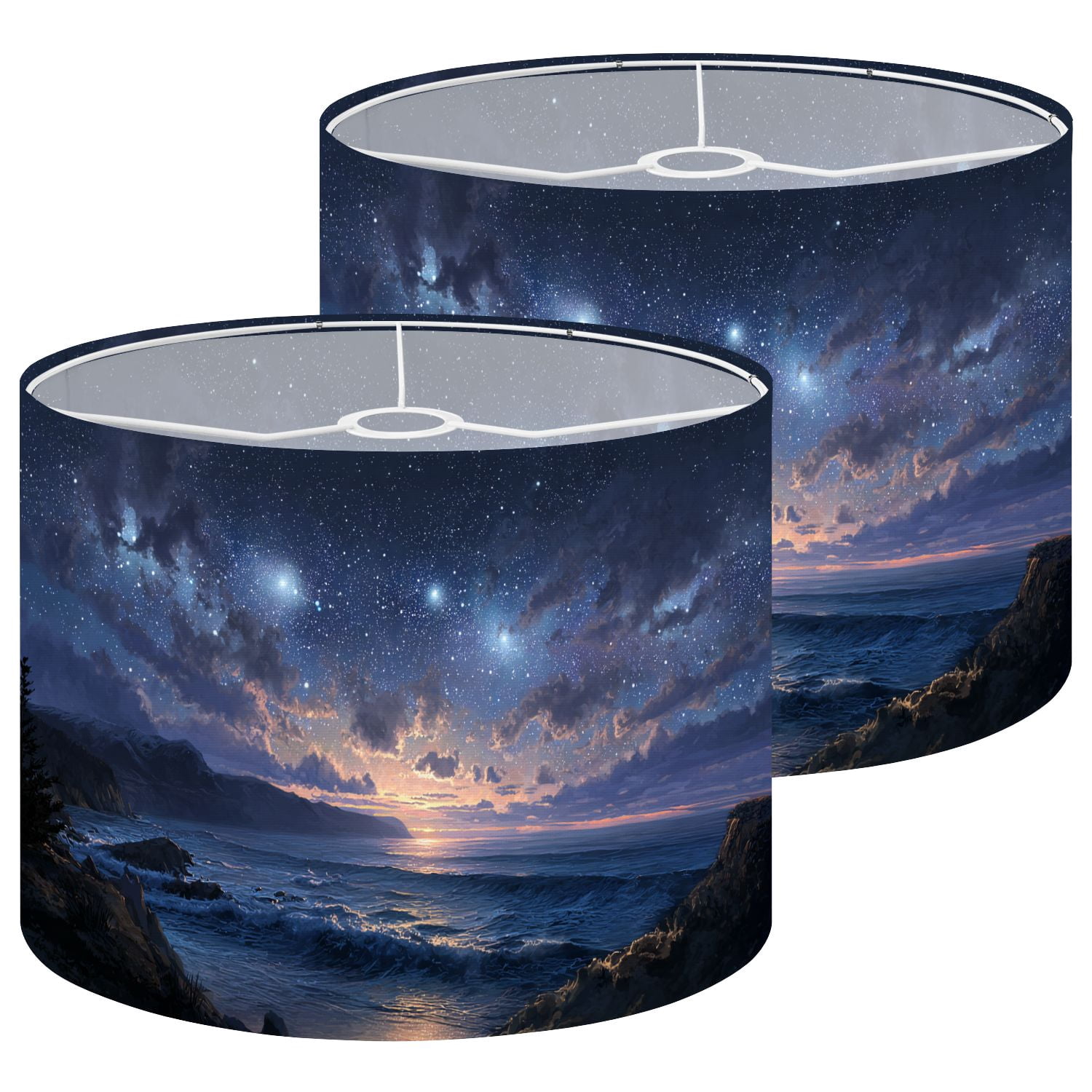 Lampshades 2 Pack Starry Night Ocean Shore Dramatic Clouds Seaside ...