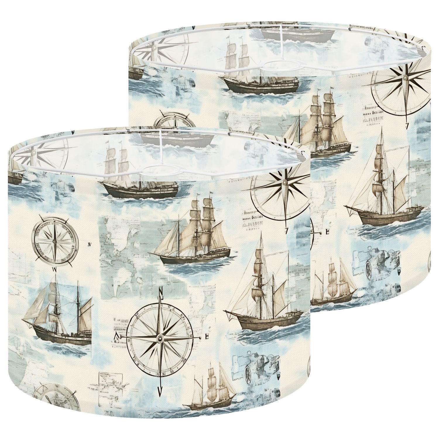 Lampshades 2 Pack Steamship Nautical Map Sailing Ships Compass Rose ...