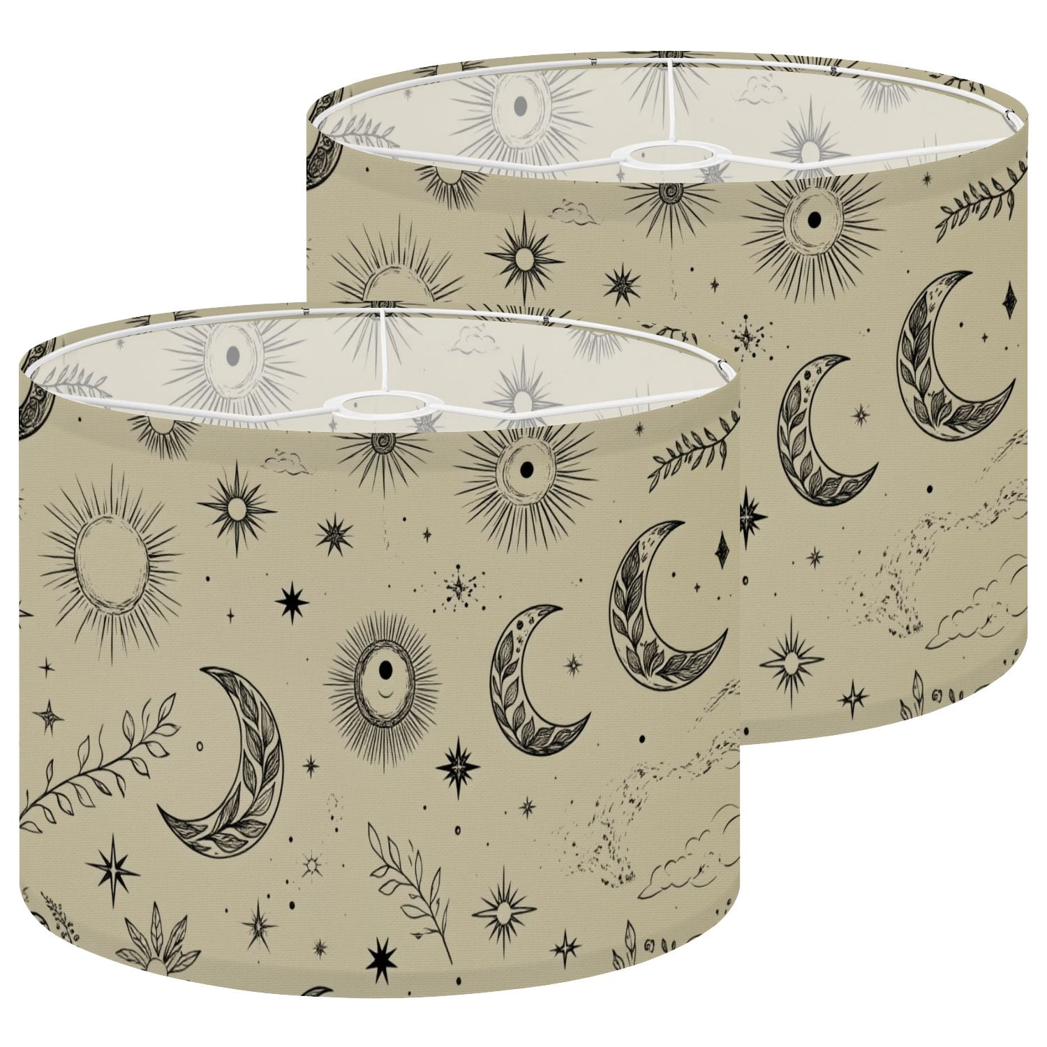 Lampshades 2 Pack Sun Moon Celestial Line Art Stars Botanical Leaves ...