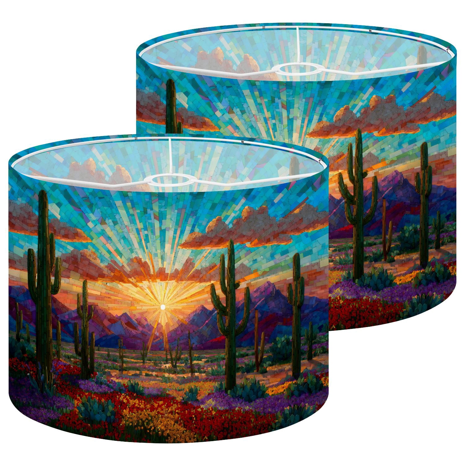 Lampshades 2 Pack Surreal Desert Sunset Wall Decor Saguaro Vibrant ...