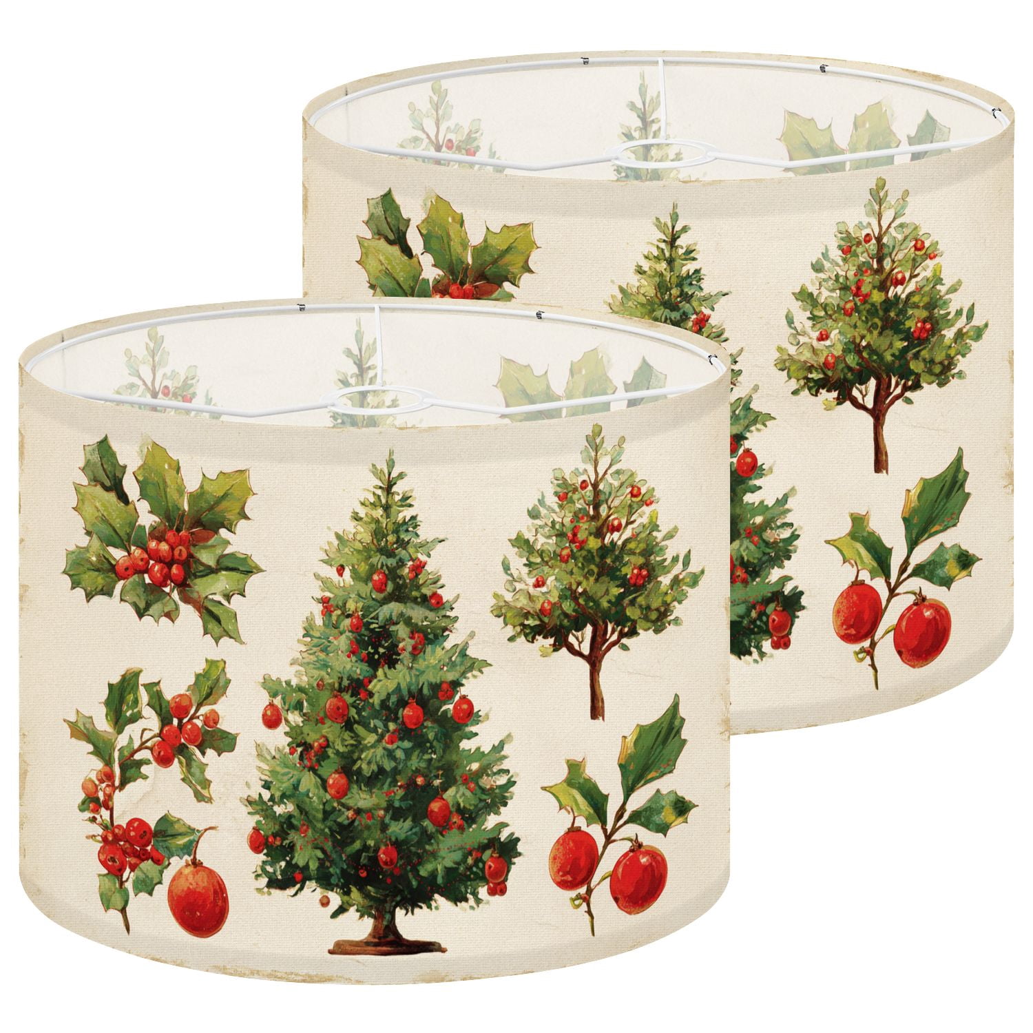 Lampshades 2 Pack Vintage Christmas Retro Santa Claus Xmas Tree Holly ...