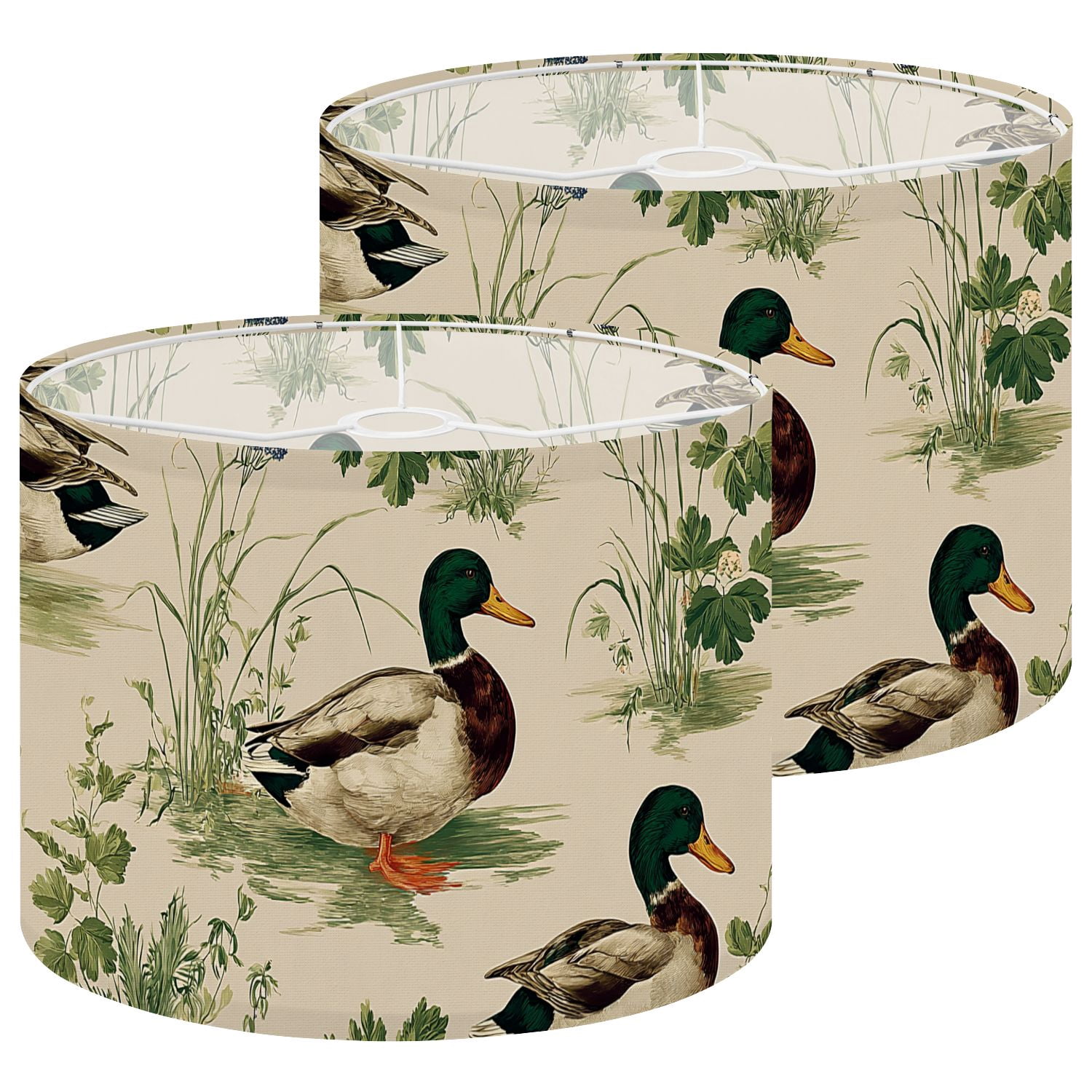 Lampshades 2 Pack Vintage Mallard Duck Botanical Beige 13"x13"x10 ...