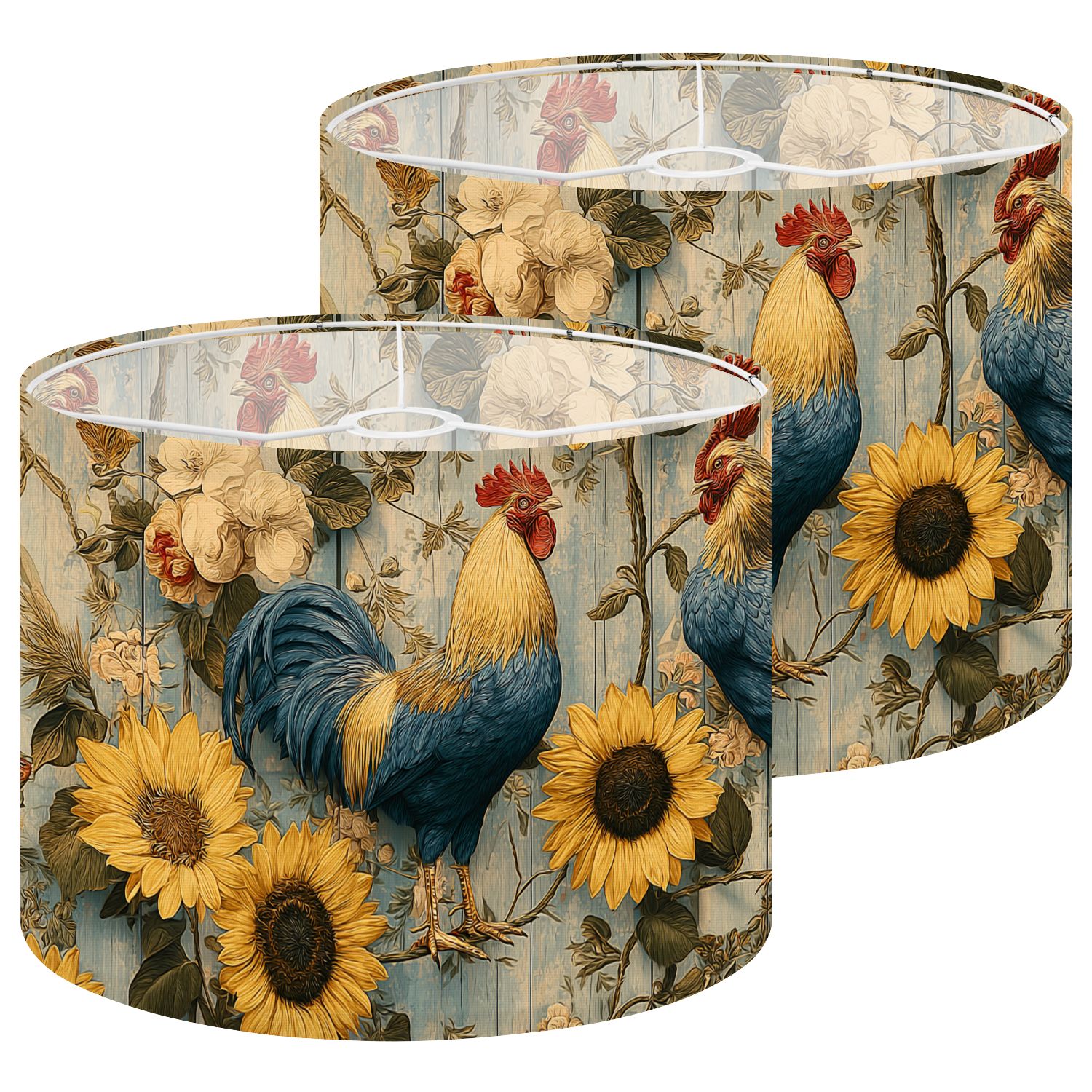 Lampshades 2 Pack Vintage Rooster Sunflower Floral Accents Blue 13"x13 ...