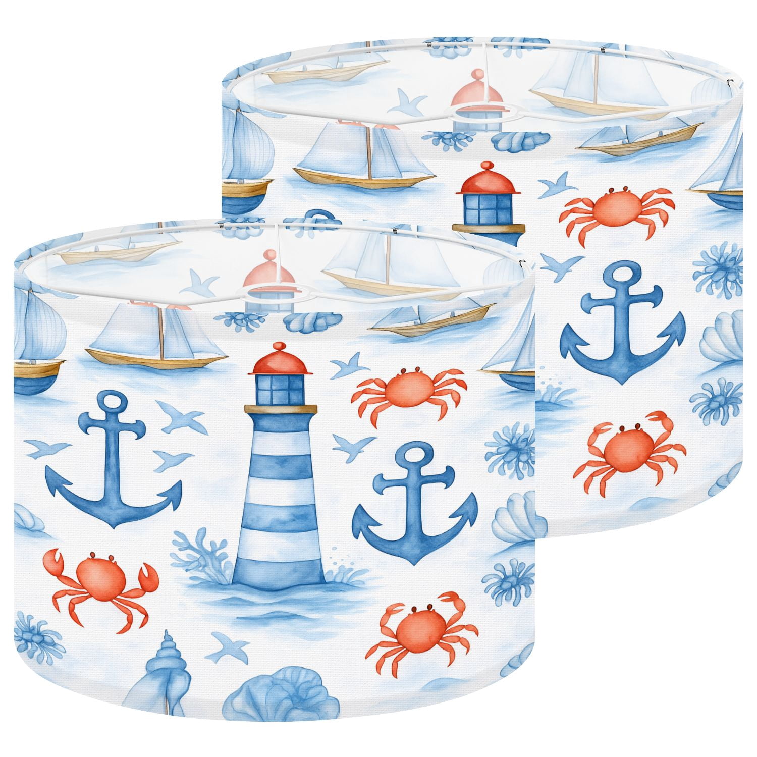 Lampshades 2 Pack Watercolor Nautical Hand drawn Lighthouse Sailboat 13 ...