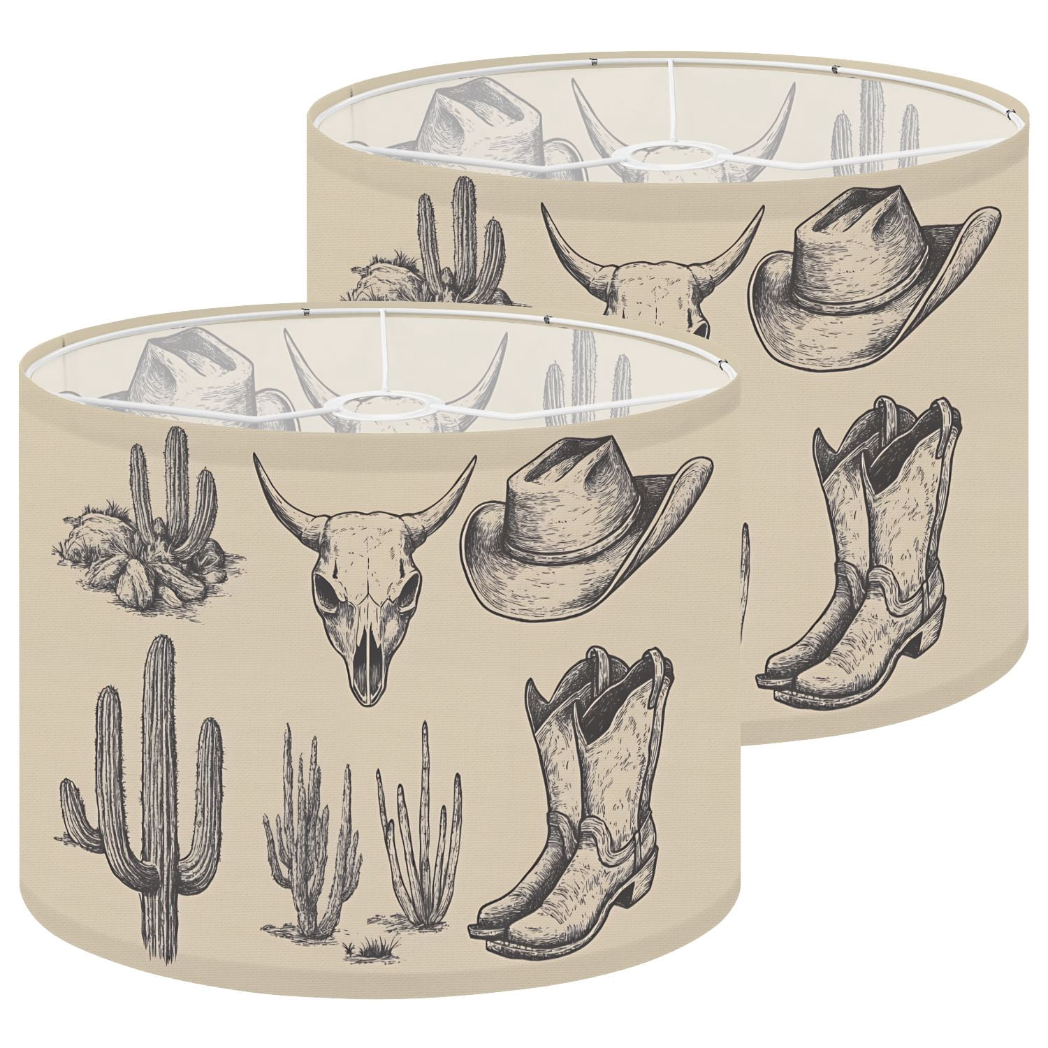 Lampshades 2 Pack Western Cowboy Cowboy Hat Boots Desert Cactus Cow ...