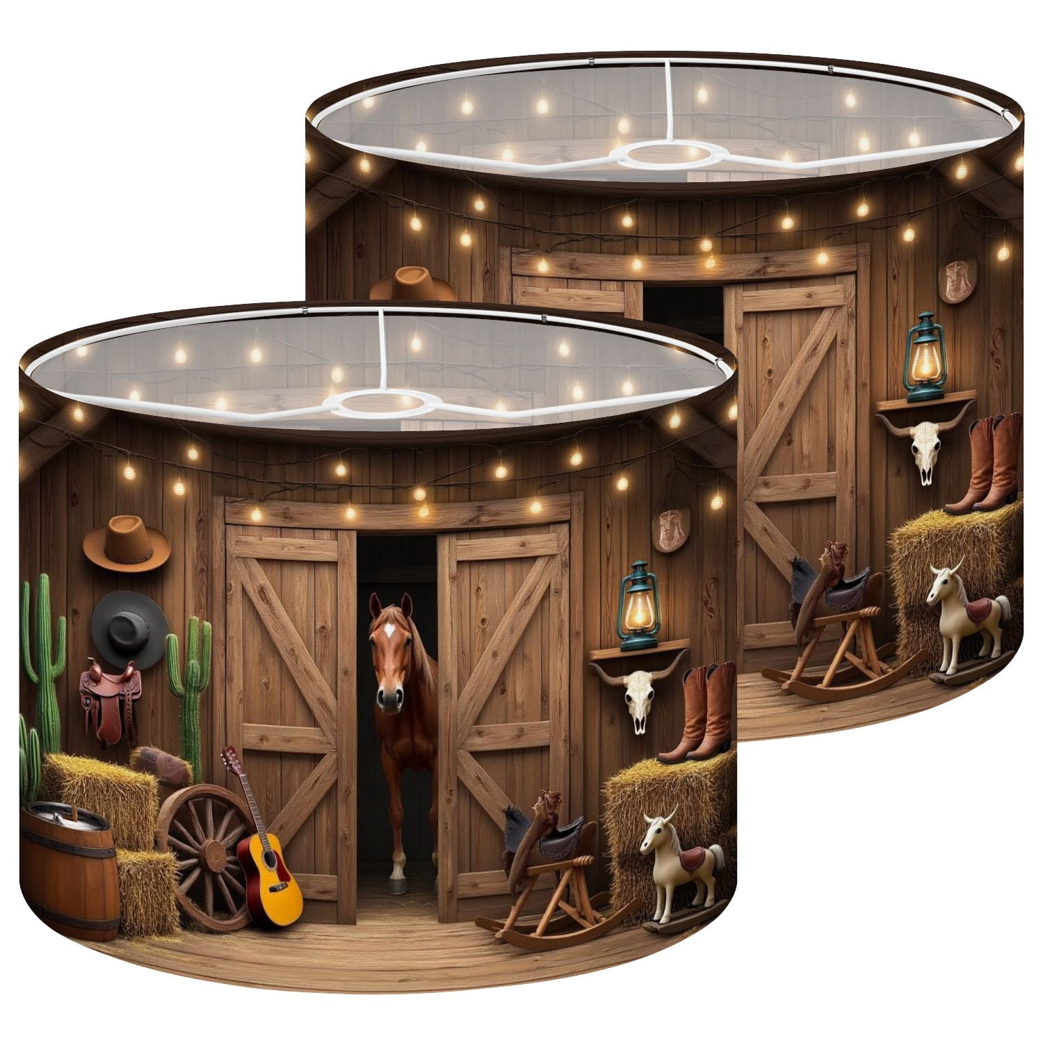 Lampshades 2 Pack Western Cowboy Cowboys Horse Rustic Wooden Barn House ...