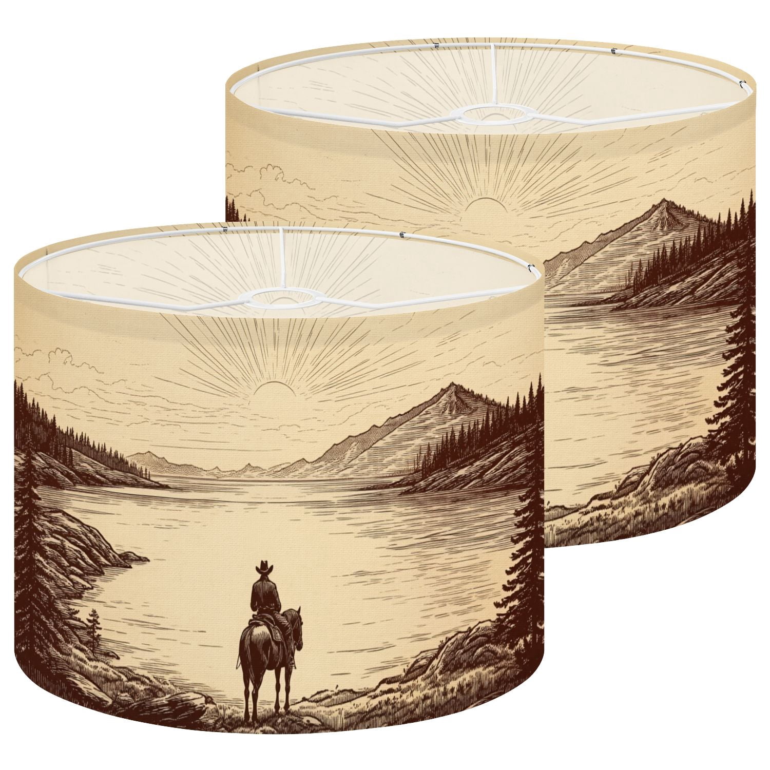 Lampshades 2 Pack Western Cowboy Riding Horse by Lake Sunrise Vintage ...