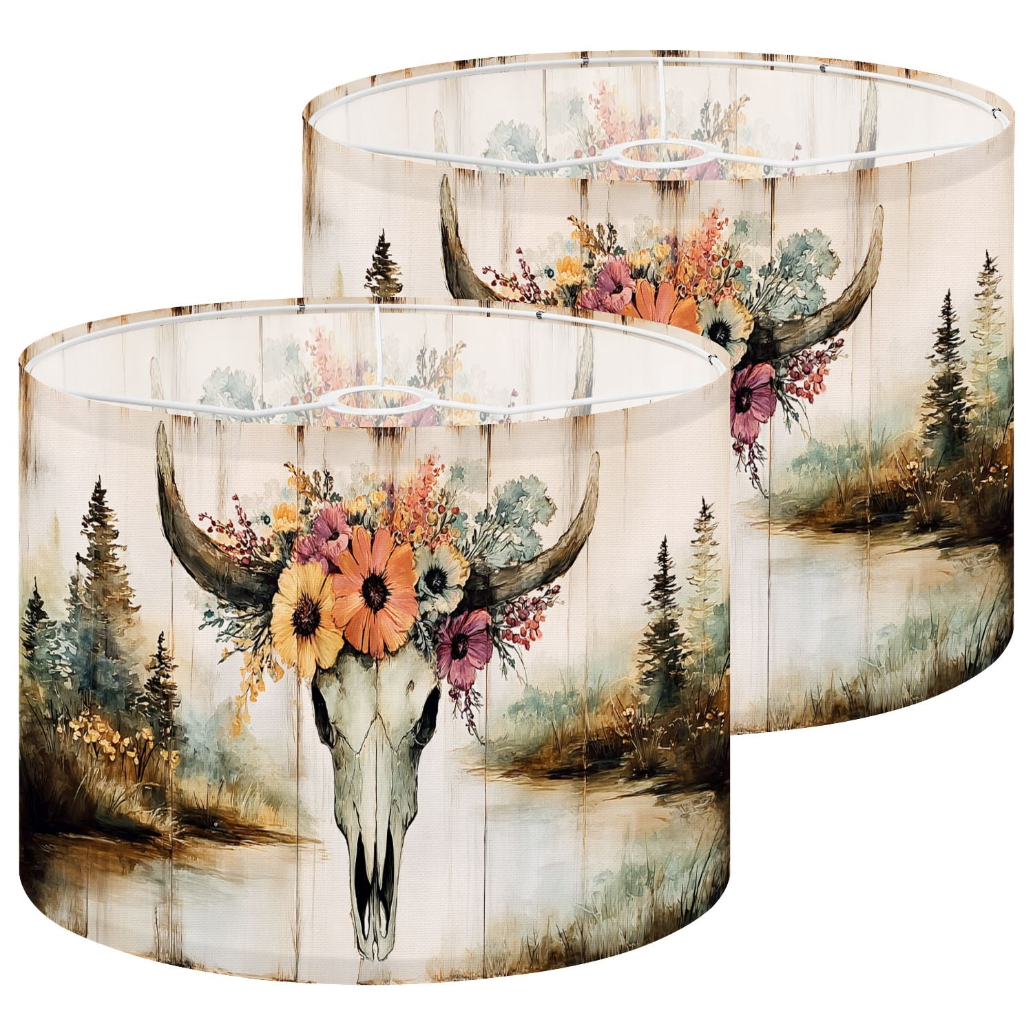 Lampshades 2 Pack Western Rustic Cowboy Longhorn Cow Skull Cowboy Hat ...