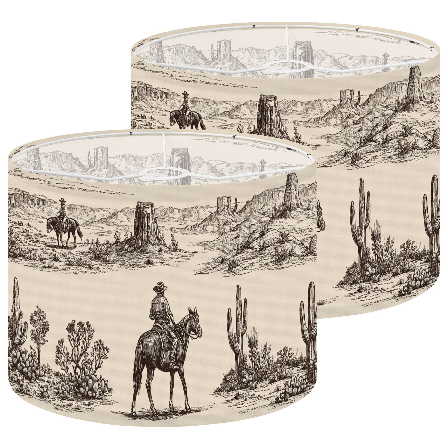 Lampshades 2 Pack Western Striped Cowboys Horses Rustic Mid Century ...