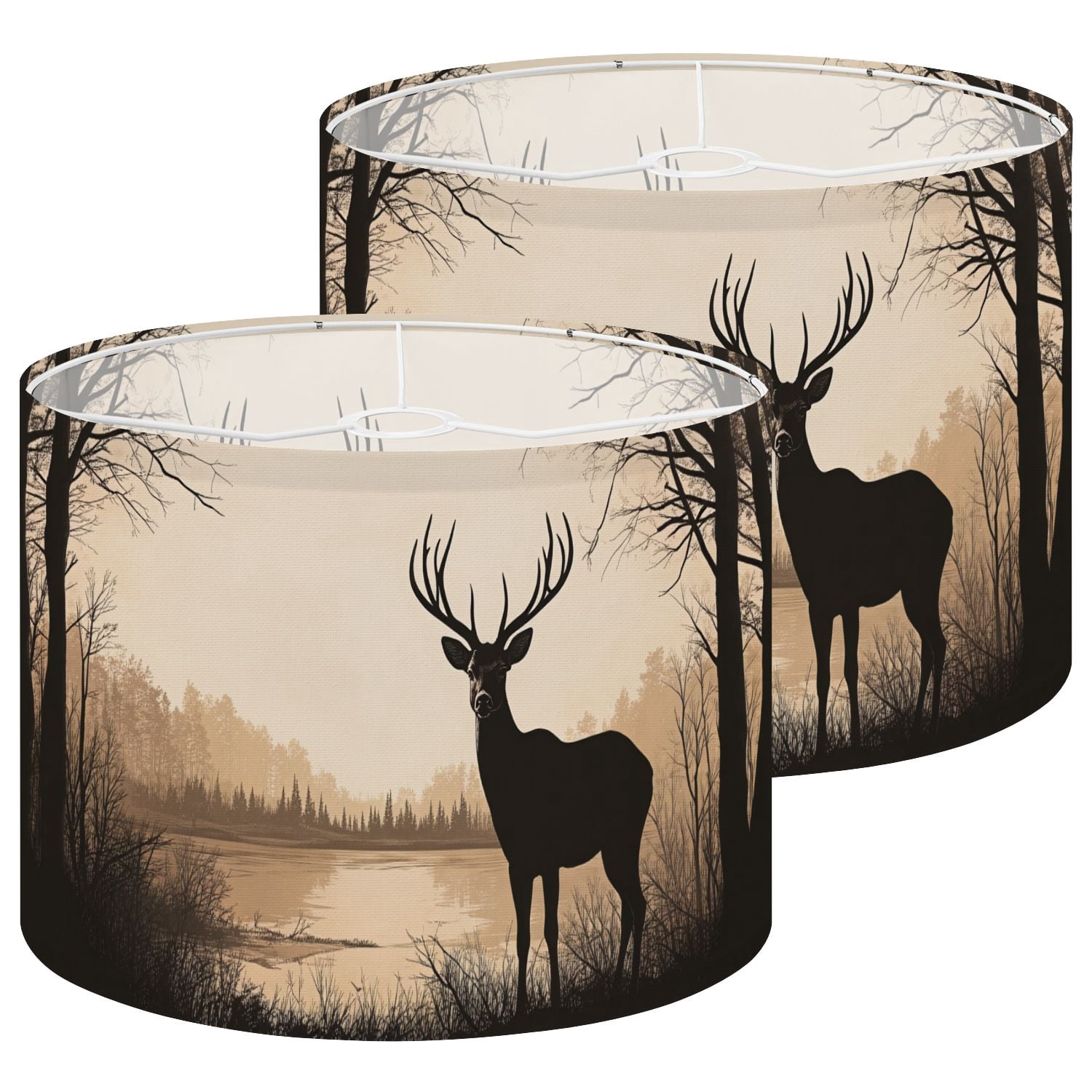Lampshades 2 Pack Wildlife Hunting Wolf Bear Moose Deer Cabin Farmhouse ...