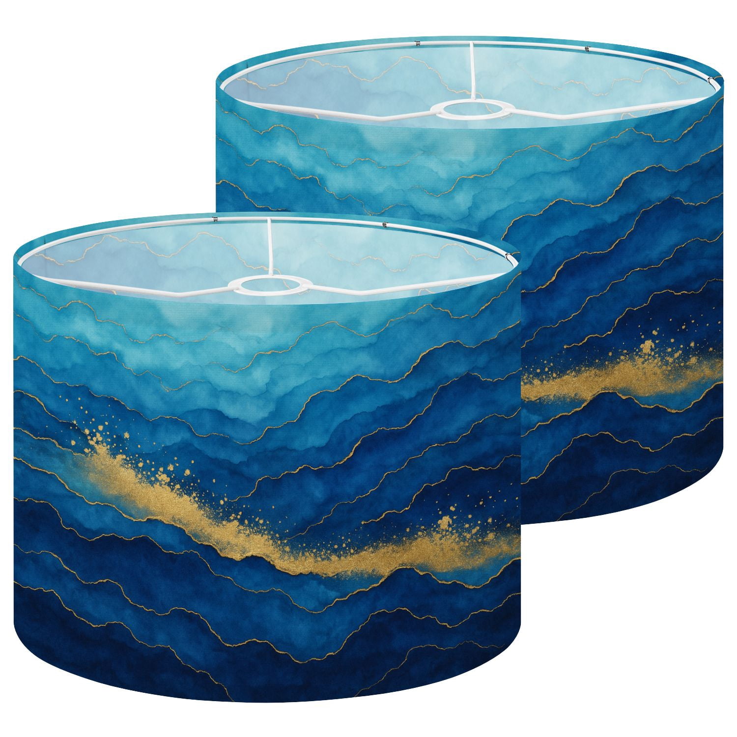 Lampshades 2 Pack abstract blue marble golden veins painted artificial ...