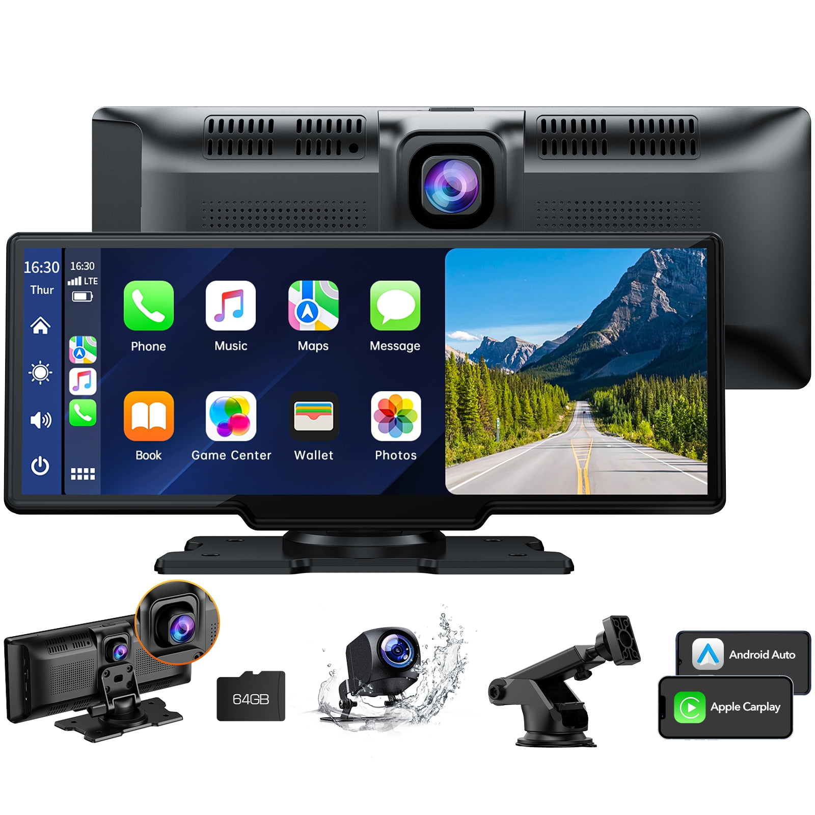 Lamtto 10.26" Wireless Apple Carplay Touchscreen 2.5K +1080P Dash Cam ...