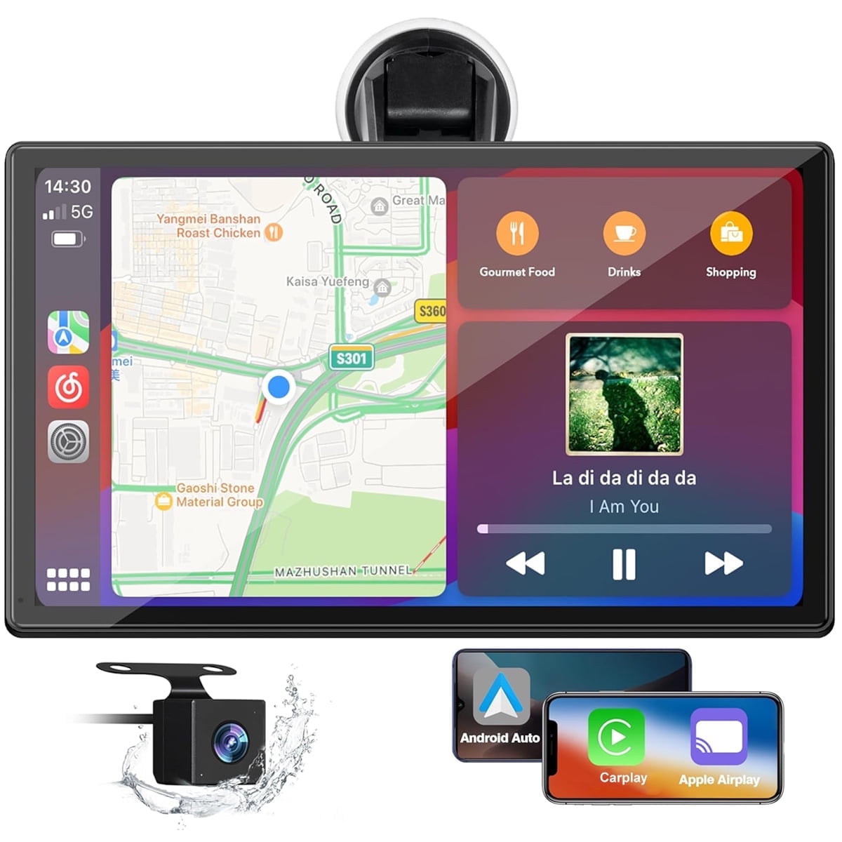 Lamtto Portable Car Stereo Wireless Apple CarPlay, 9" FHD Car Touch ...