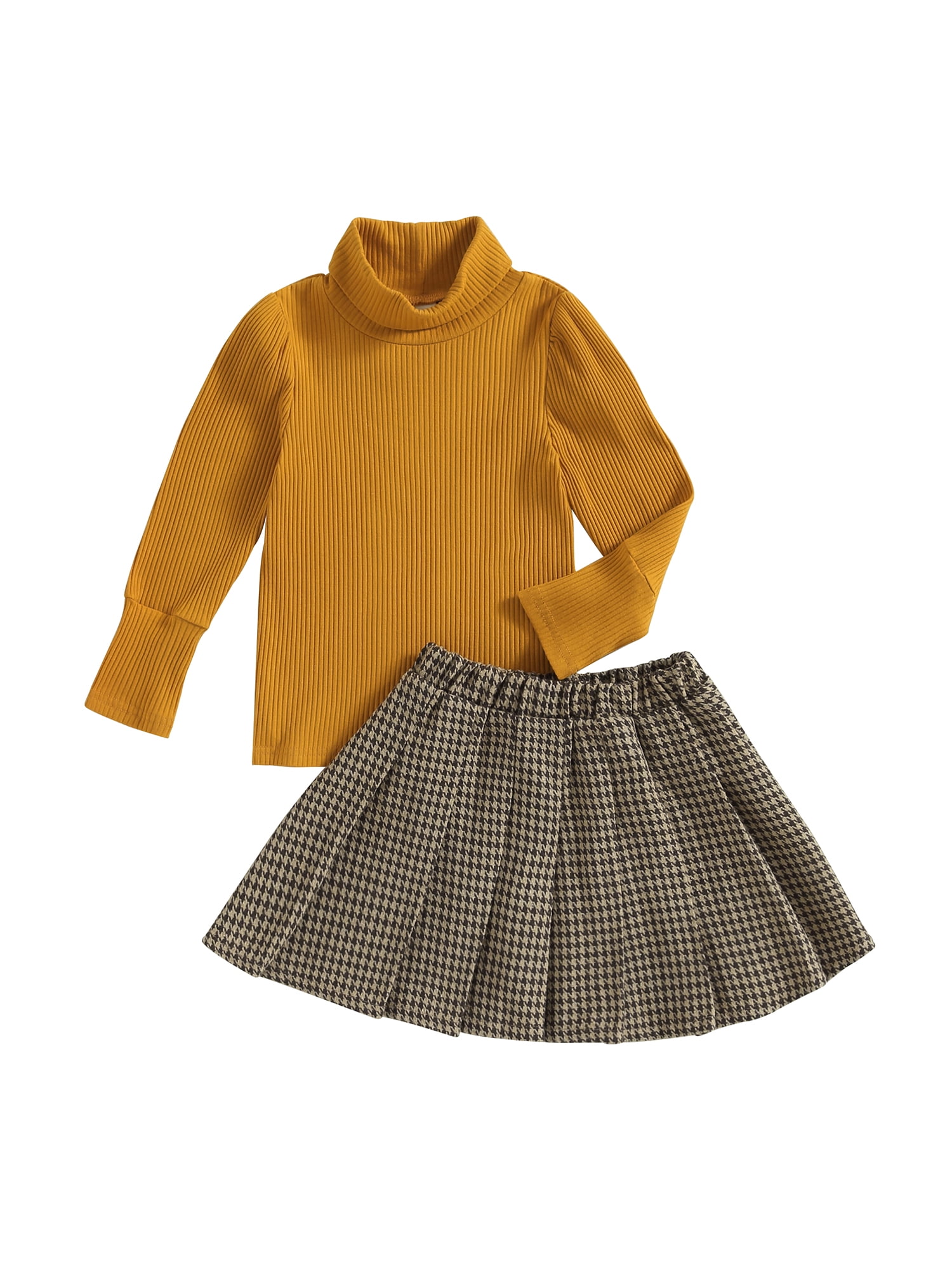 Lamuusaa 2PCS Kid Girls Fall Clothes Long Sleeve Ribbed Knit Tops ...