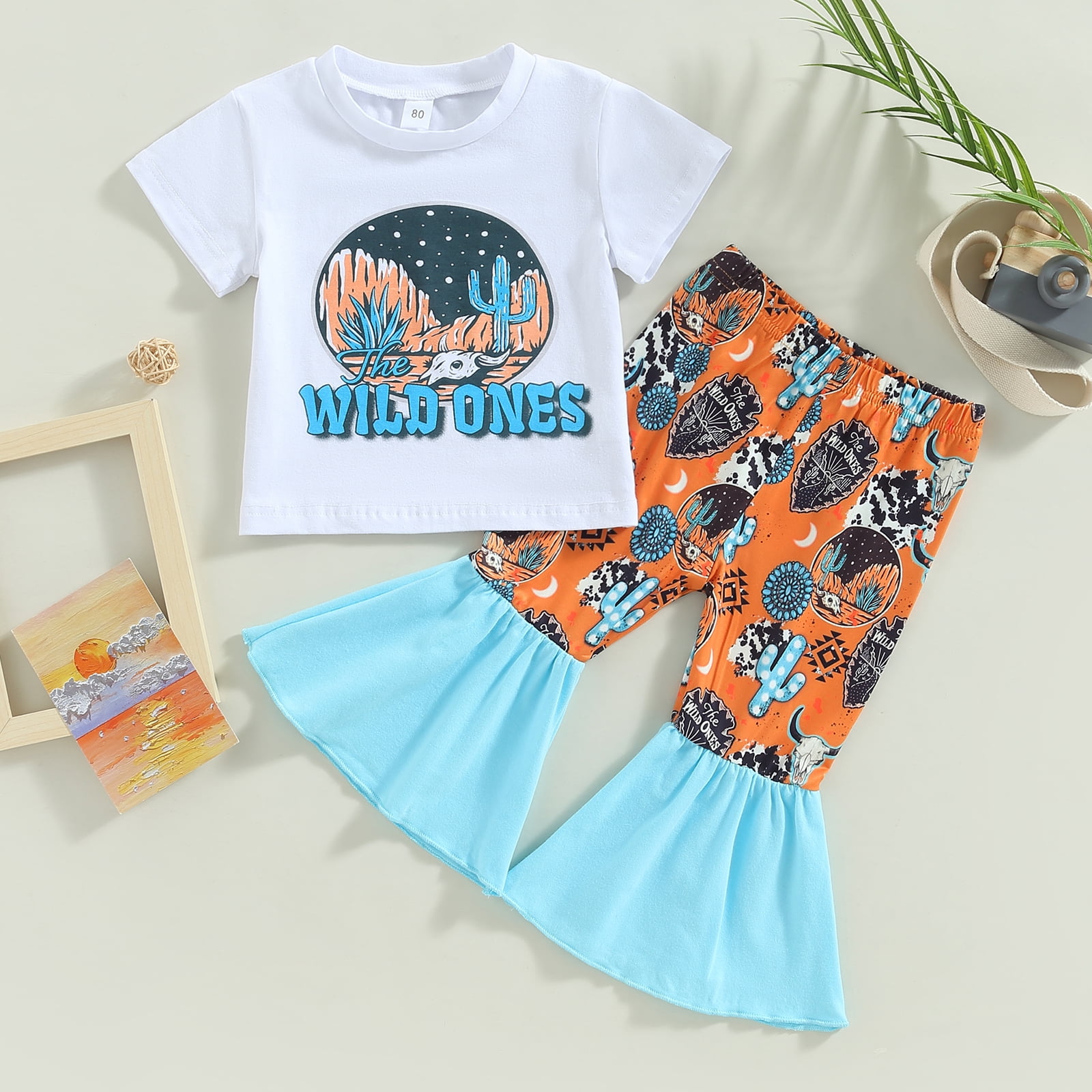 Lamuusaa 2Pcs Kid Baby Girls Long Pants Set, Short Sleeve Crew Neck Letters Print T-shirt with ...