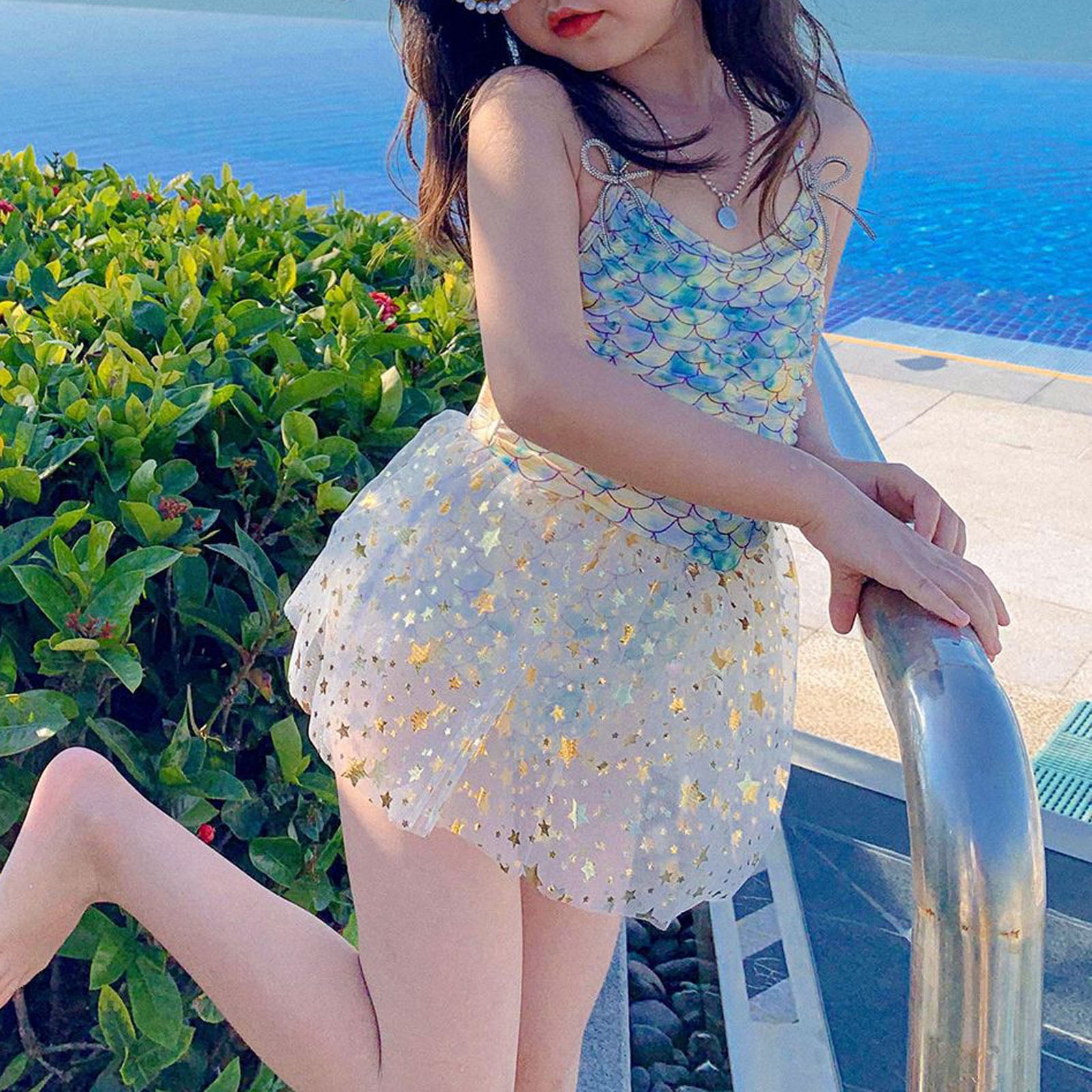 Lamuusaa 2Pcs Tutu Swimsuit Dress with Sun Hat Set for Toddler Girls ...