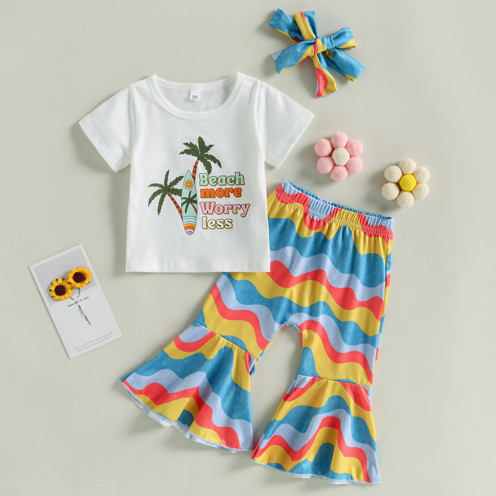 Lamuusaa 3Pcs Kids Girls Summer Outfits, Casual Letter Print Short Sleeve T-shirt and Casual ...