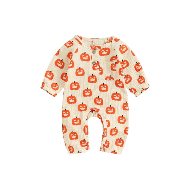 Lamuusaa Baby Jumpsuit, Long Sleeve Crew Neck Pumpkin/Bat Print Newborn Romper Halloween Baby ...