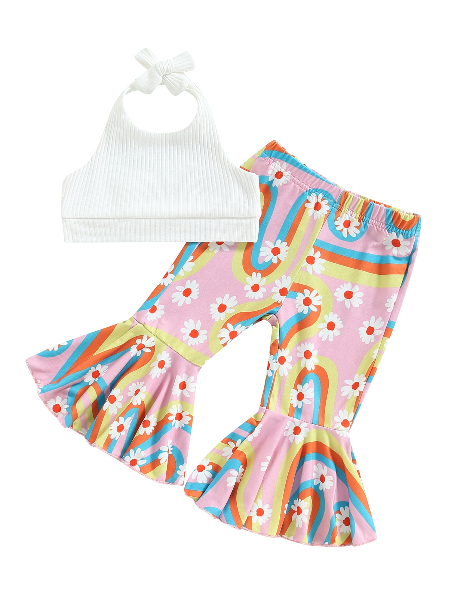 Lamuusaa Baby Kid Girls Summer Long Pants Set, Lacing Halterneck Vest ...