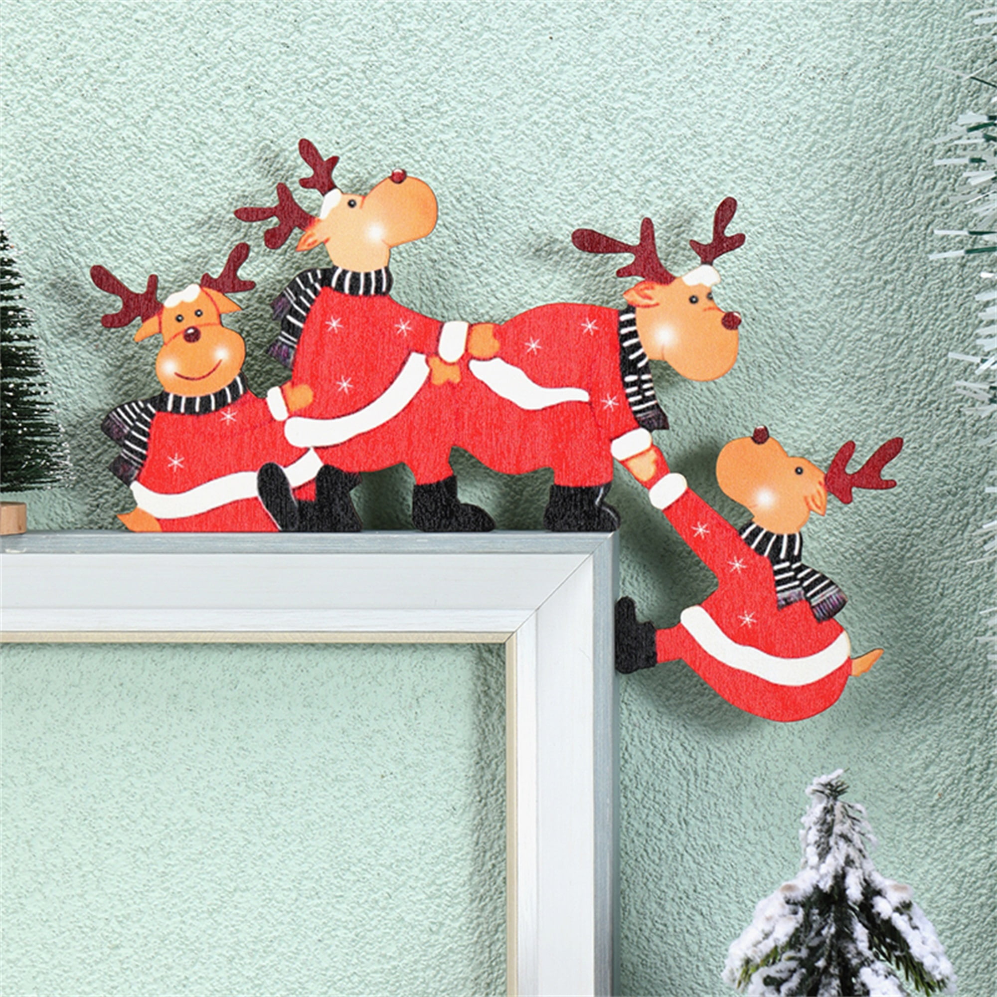 Lamuusaa Christmas Santa Claus Door Frame Decor Wooden Corner Statue ...