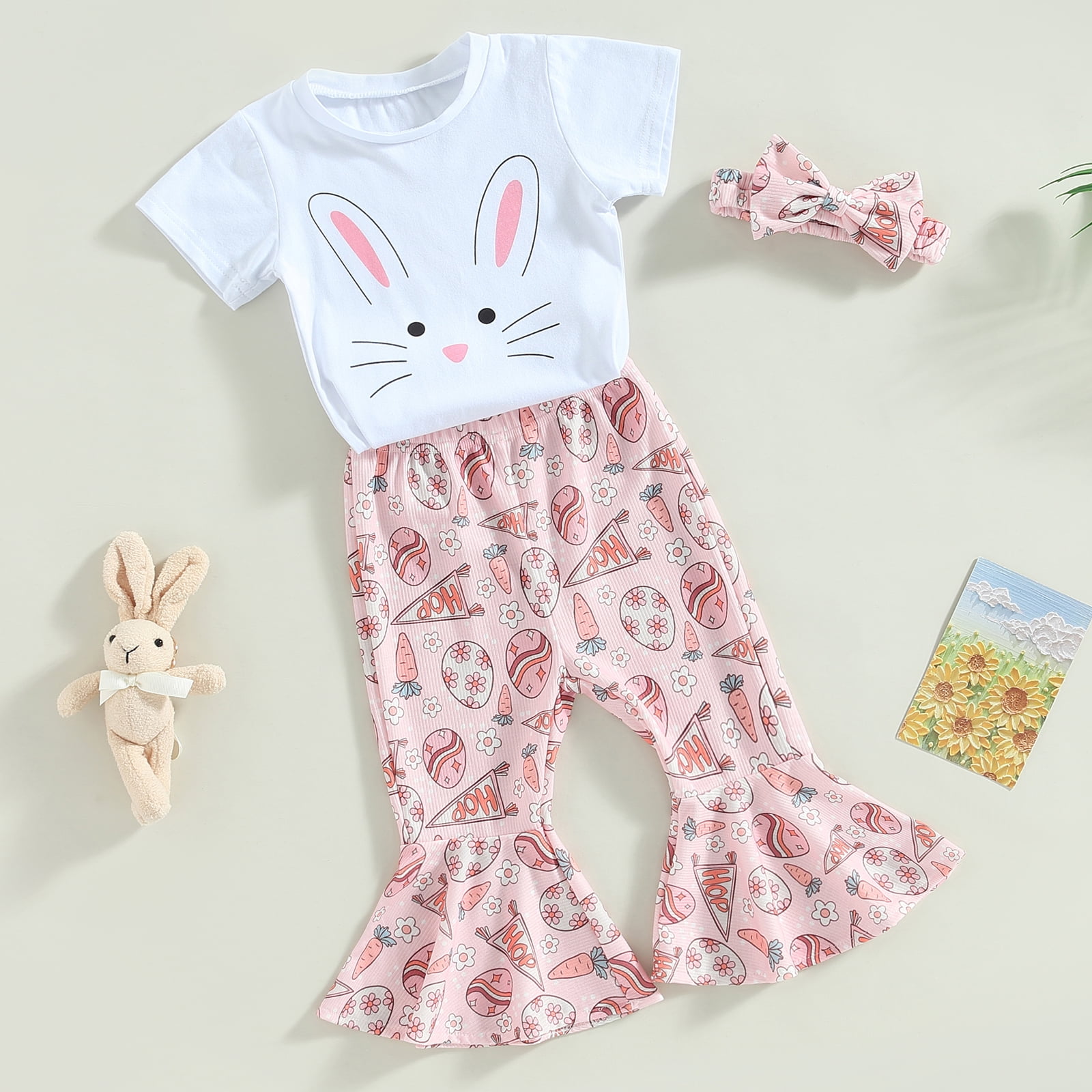 Lamuusaa Easter Bunny Baby Kids Girls Summer Outfits, Short Sleeve T-shirt and Casual Egg Print ...