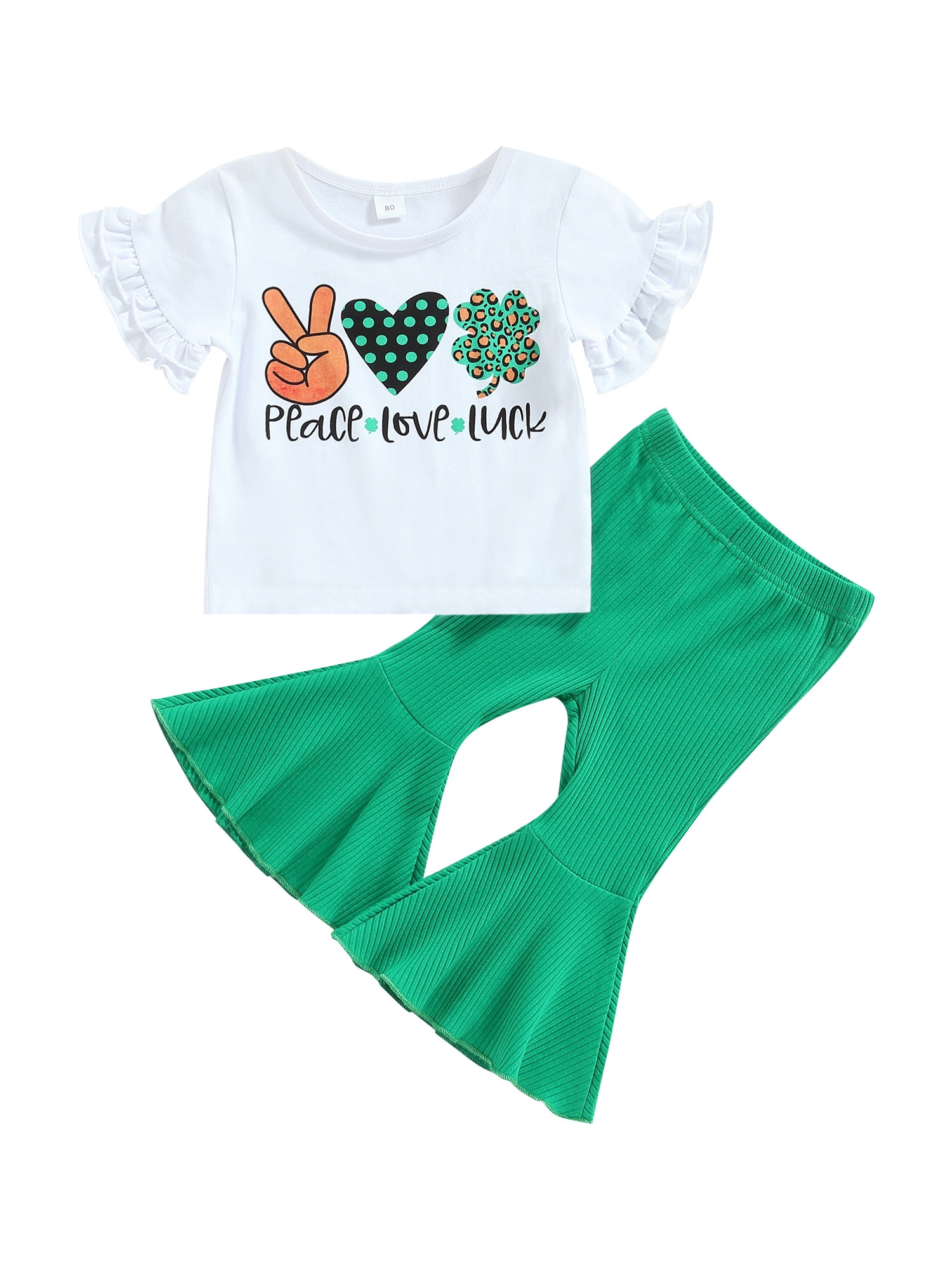 Lamuusaa Holiday Kids Girls Outfits Summer Four-leaf Clover Letter ...