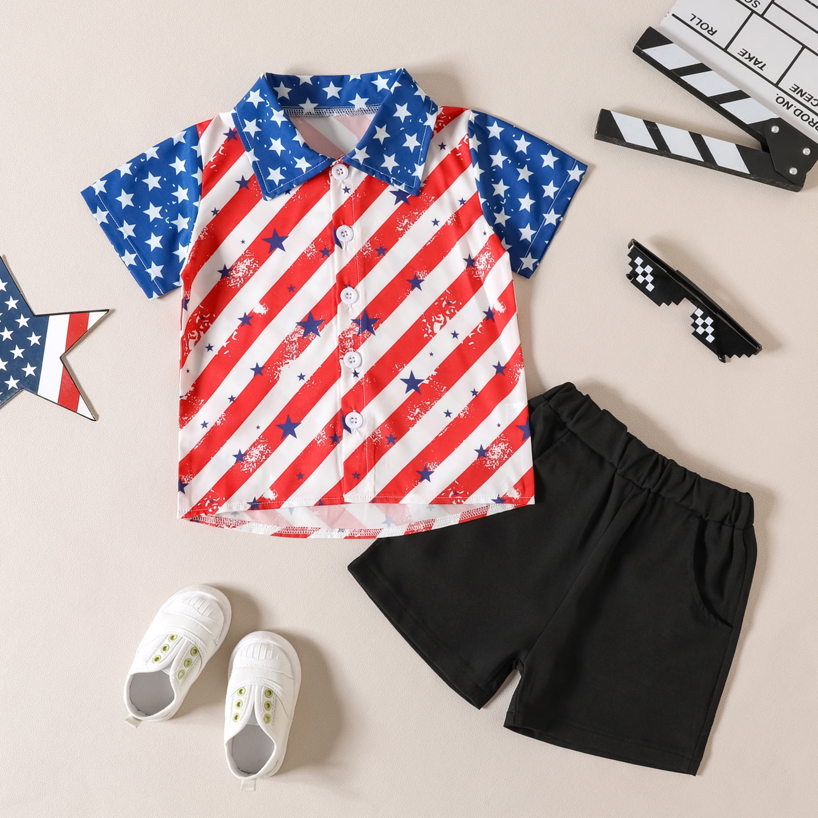 Lamuusaa Independence Day Toddler Boys 4th of July Outfits, Short ...